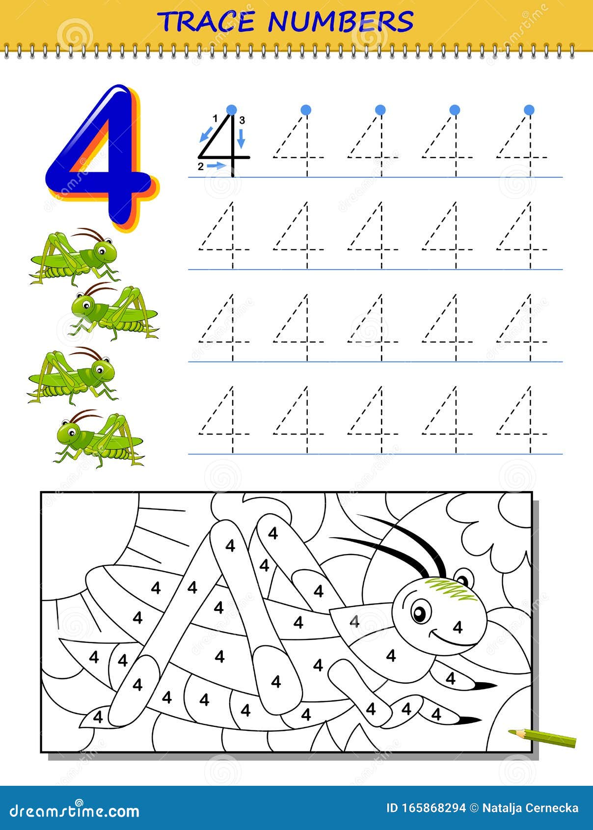 Number 4 Tracing Worksheets