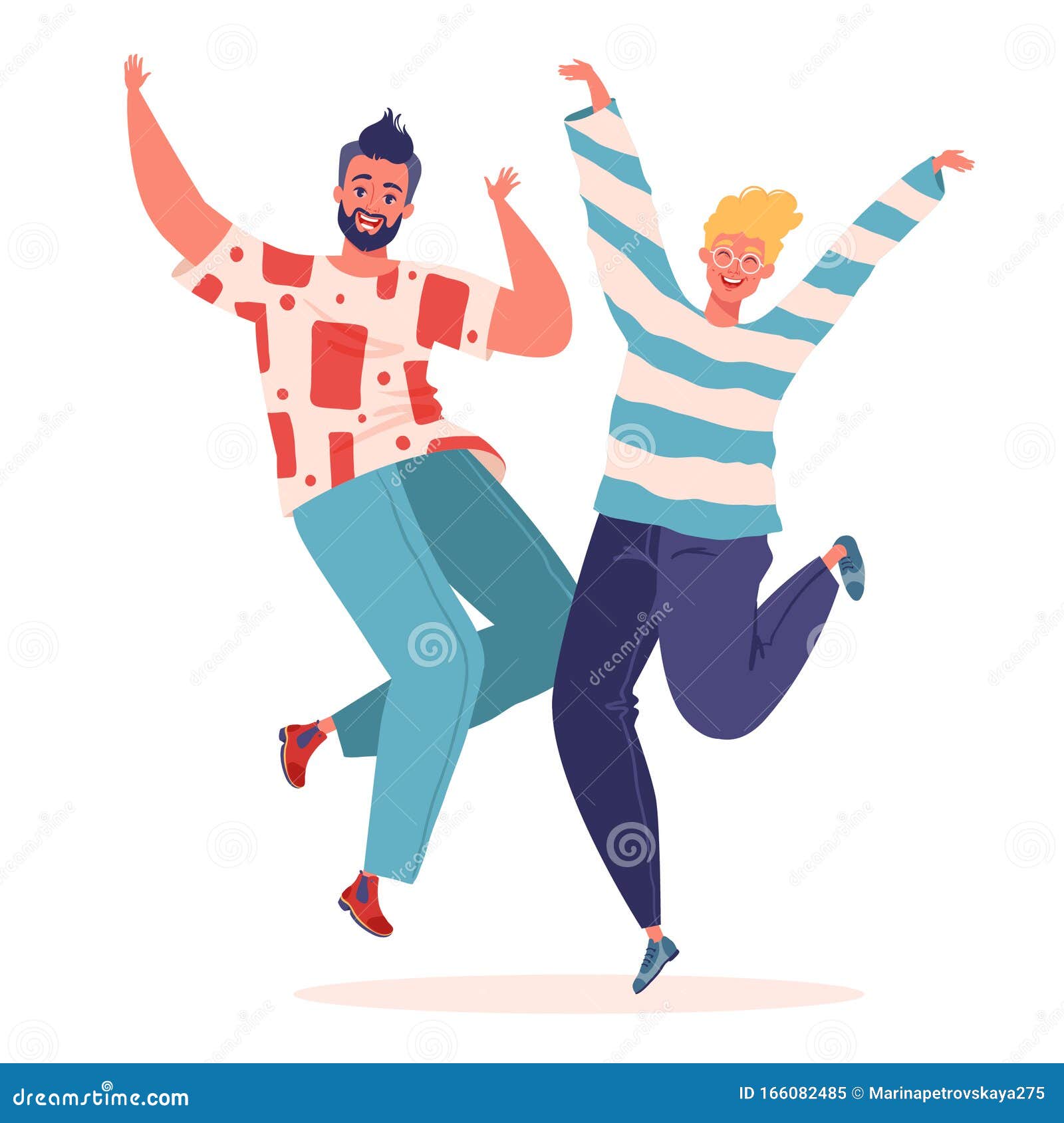 Two Young People Jumping and Dancing on White Background. Stock Vector ...