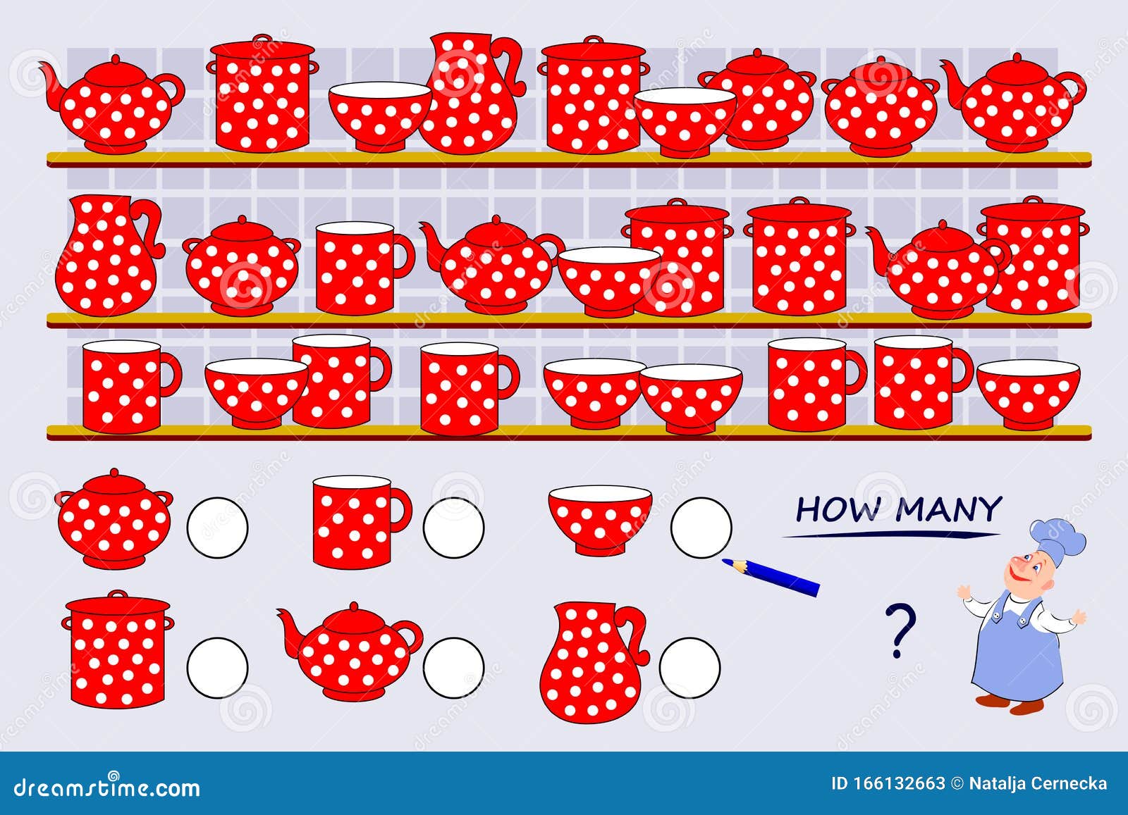 Math Education For Young Children. Help The Cook Count Quantity Of Each ...