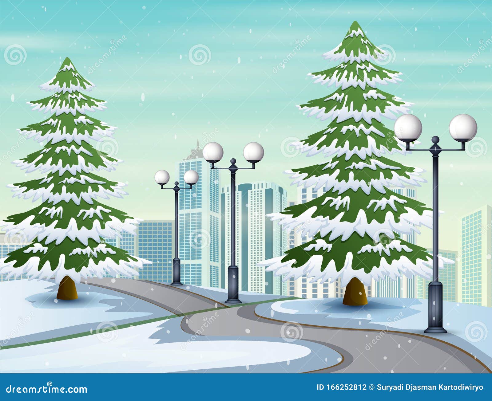 Illustration of Snowy Road To the City Stock Vector - Illustration of ...
