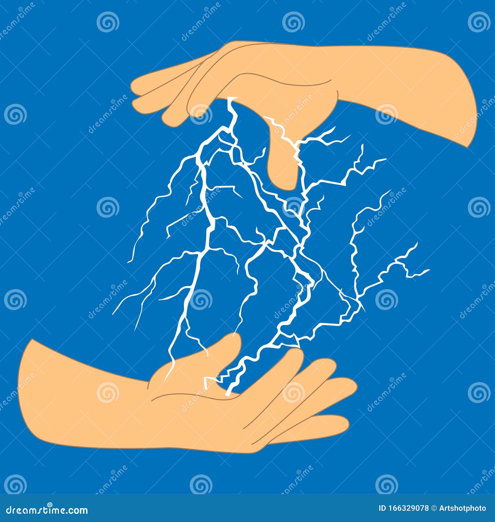Human Hands and Lightning Flash Bolt Stock Illustration - Illustration ...