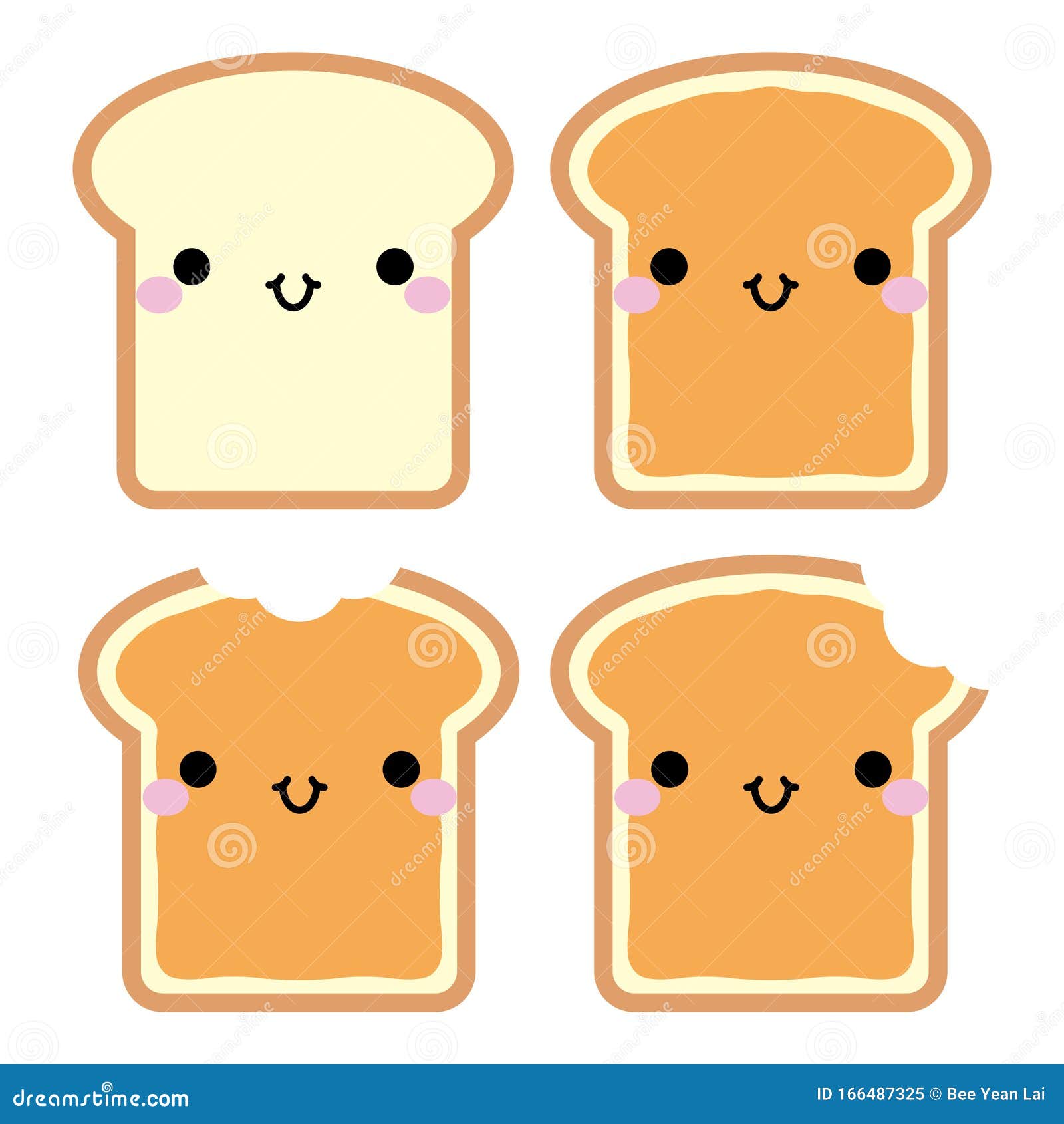 Cute Cartoon Toasts With Peanut Butter. In Kawaii Style With Smiling ...
