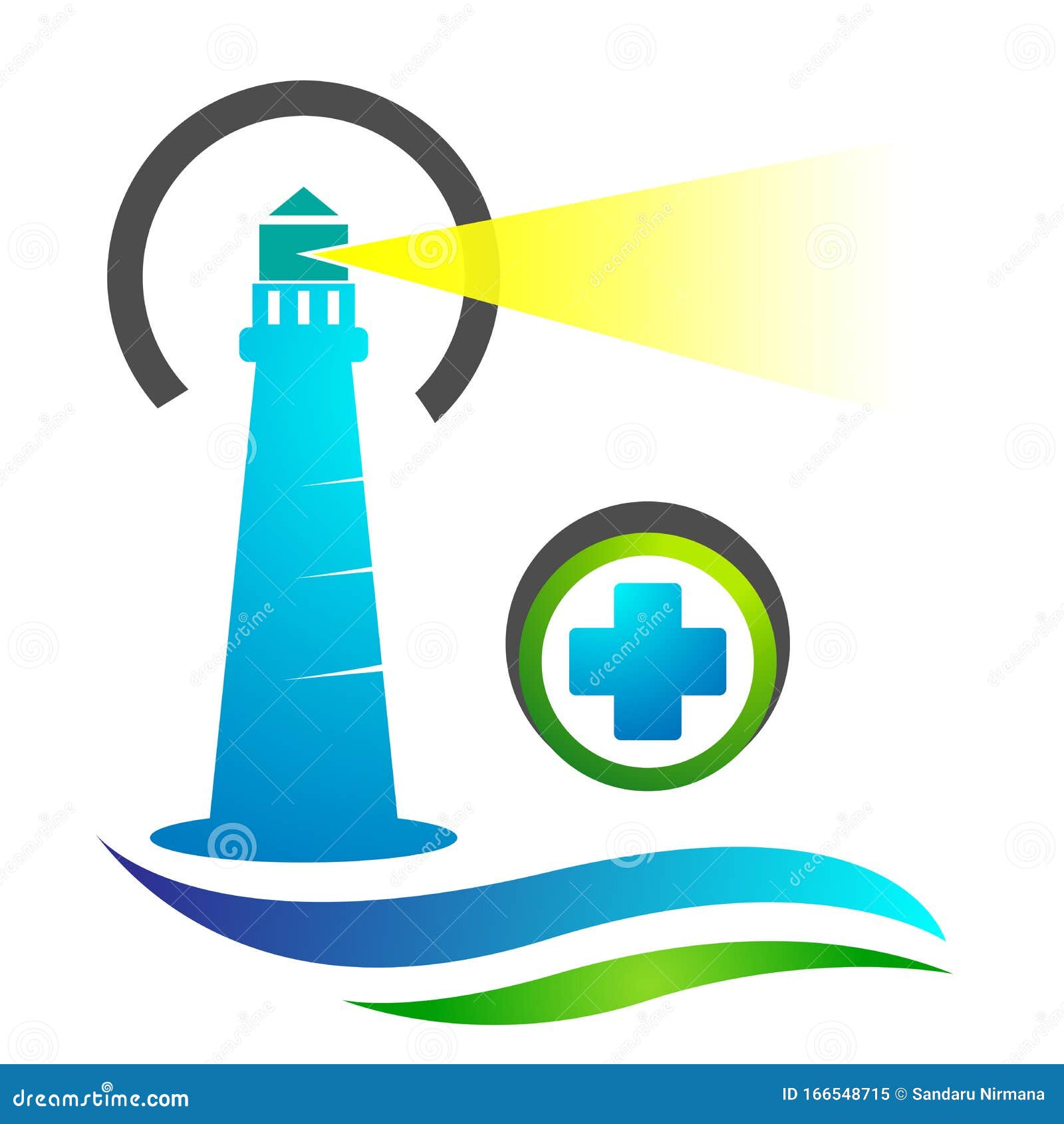 Lighthouse Sea Wave Water Medical Health Care Cross Logo Illustrations ...