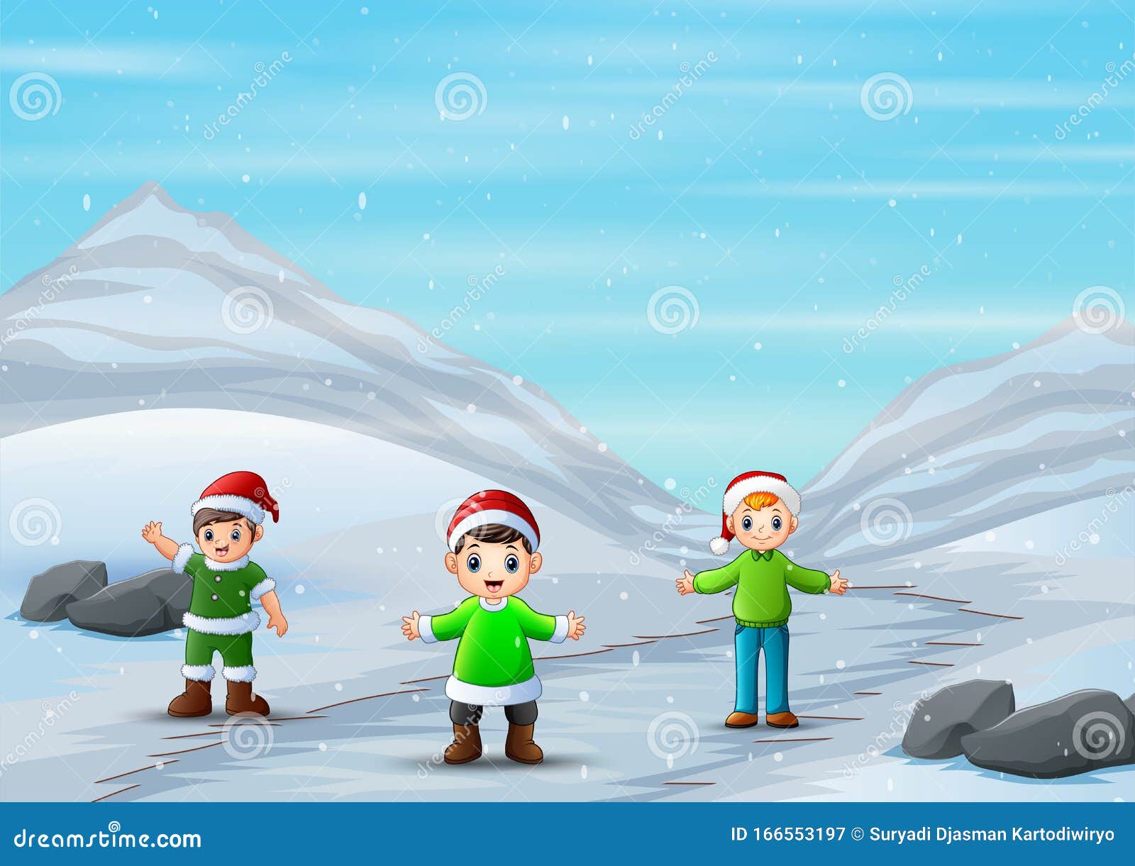 Cartoon the Boys Playing on Snowy Road Stock Vector - Illustration of ...