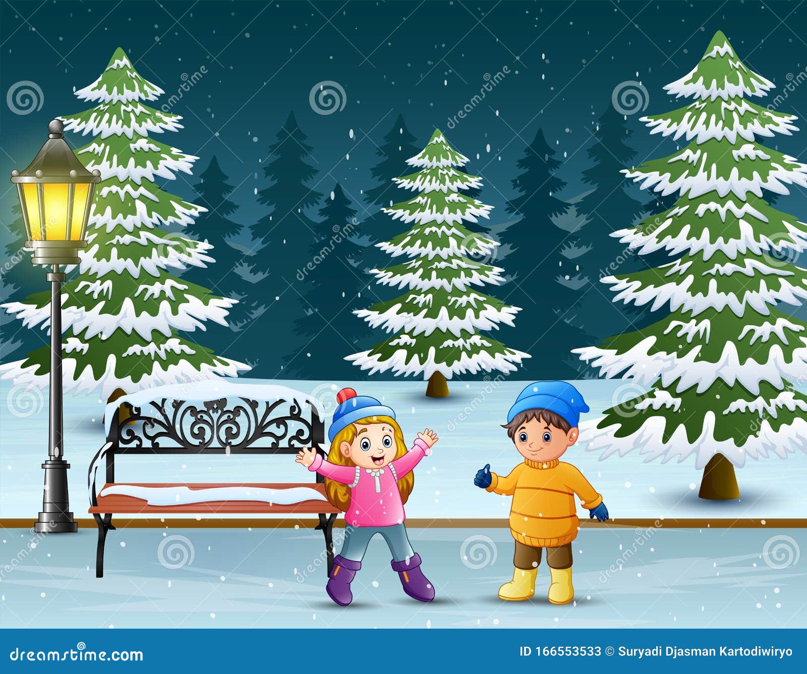 Children Having Fun at Winter Park Stock Vector - Illustration of scene ...