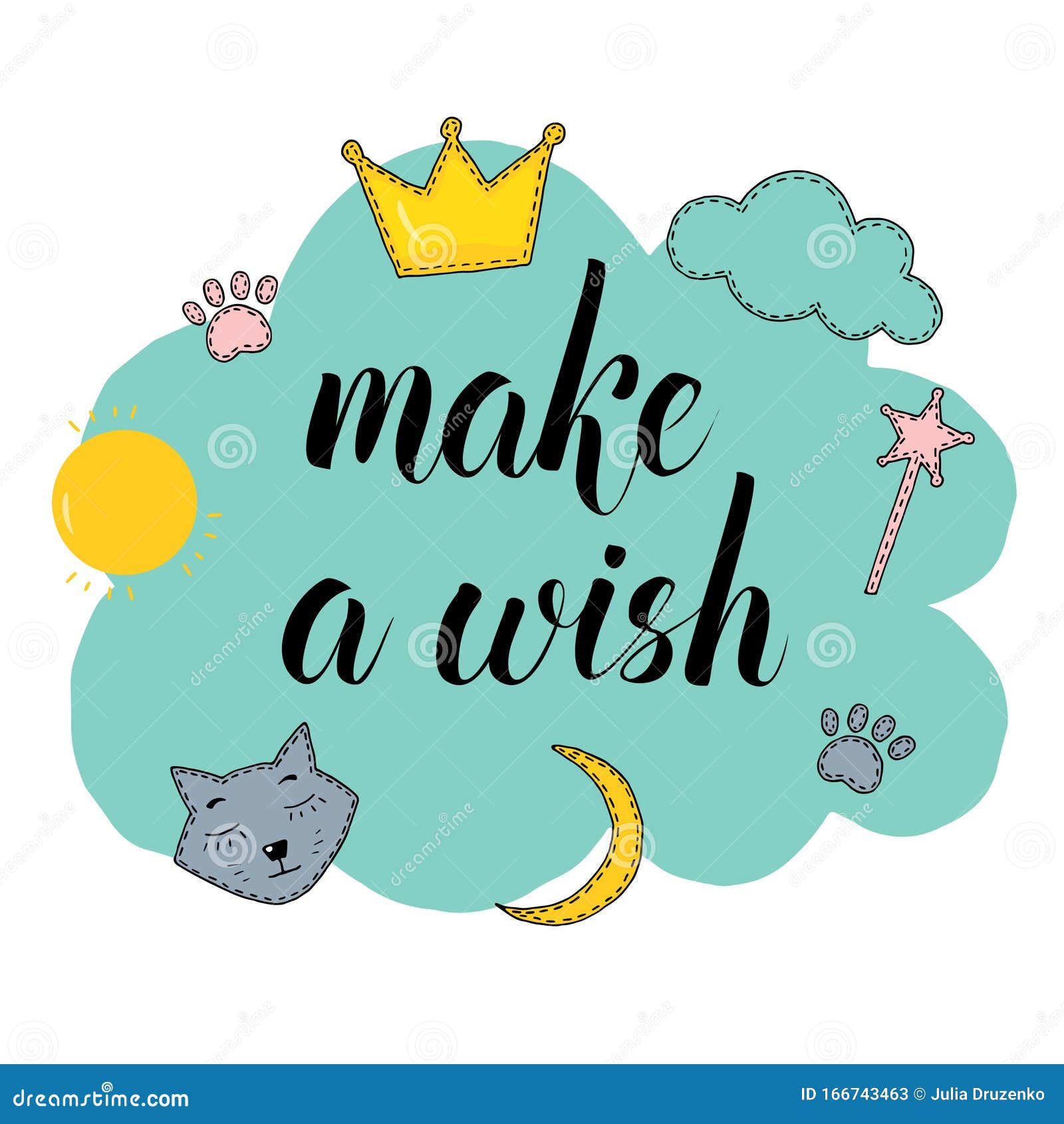 Make a Wish Blue Cloud for Little Princess with Magic Wand and Golden ...