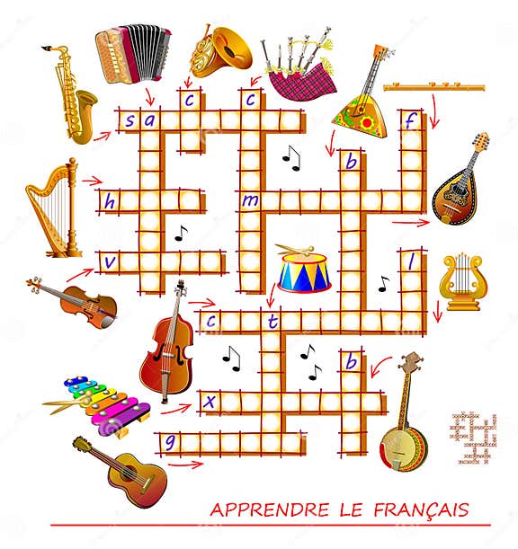 Crossword Puzzle Game with Musical Instruments. Learn French ...