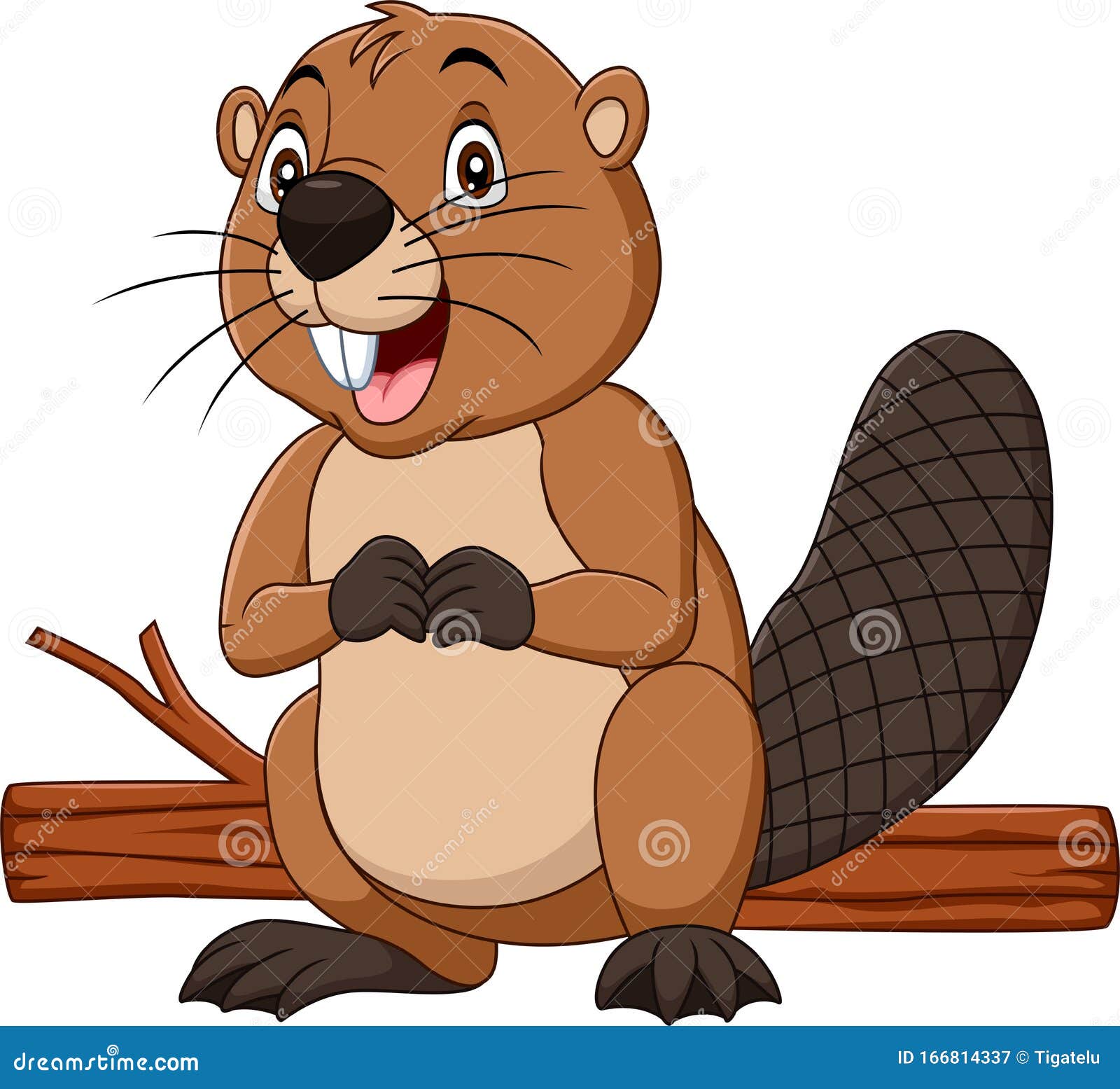 Cartoon Happy Beaver with Wood Stock Vector - Illustration of mammal ...