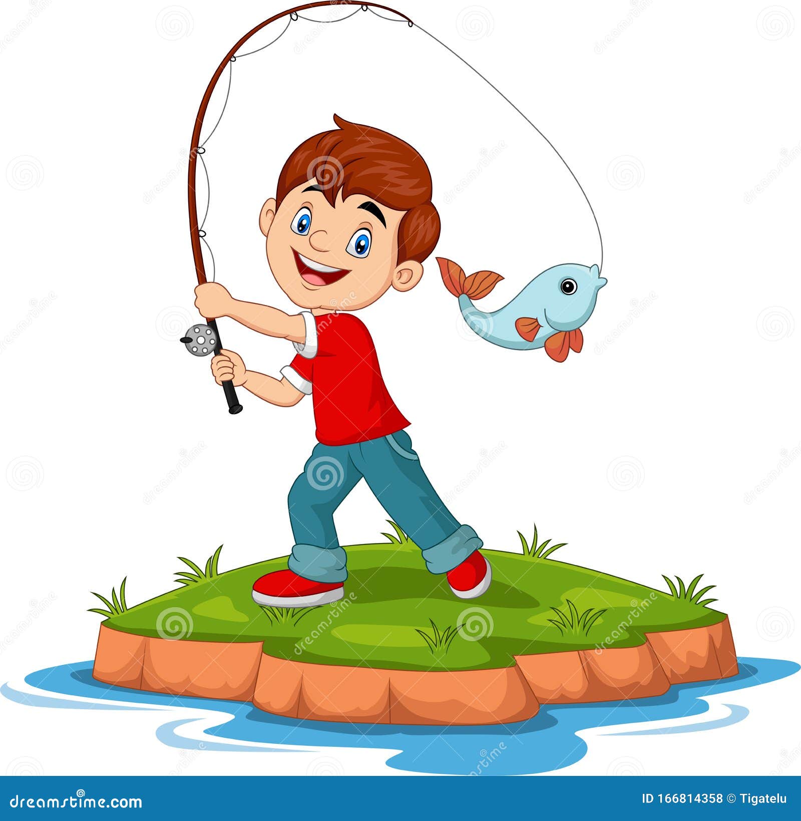 Cartoon happy boy fishing stock vector. Illustration of cute - 166814358