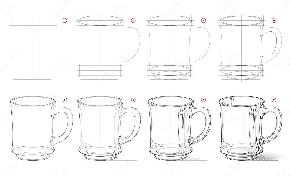 How To Draw from Nature Sketch of Realistic Glass Mug. Creation Step by ...