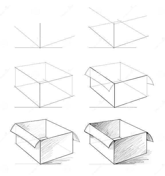 How To Draw from Nature Sketch of Realistic Open Box. Creation Step by ...