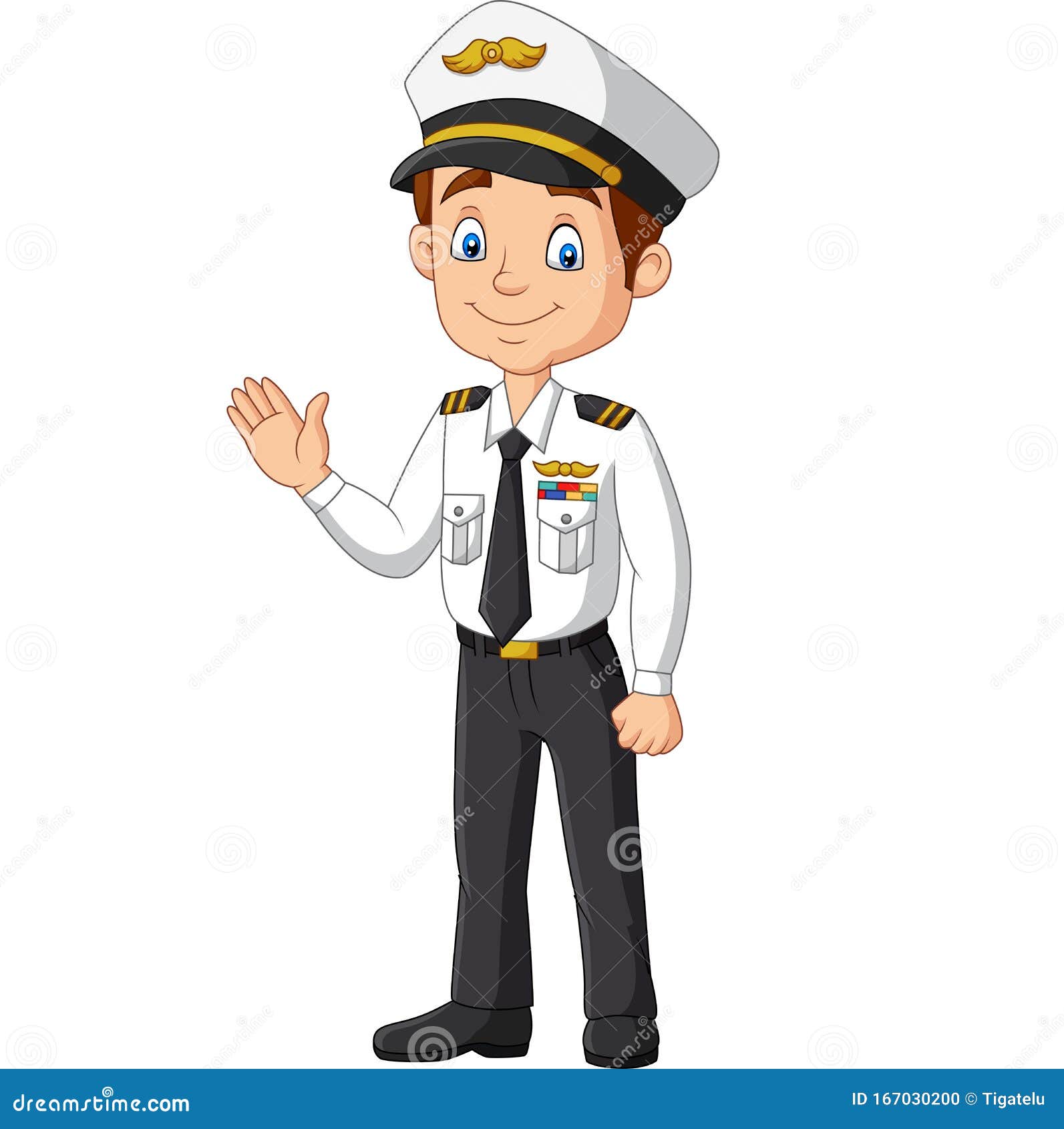 Cartoon Happy Captain Waving Hand Stock Vector - Illustration of ...