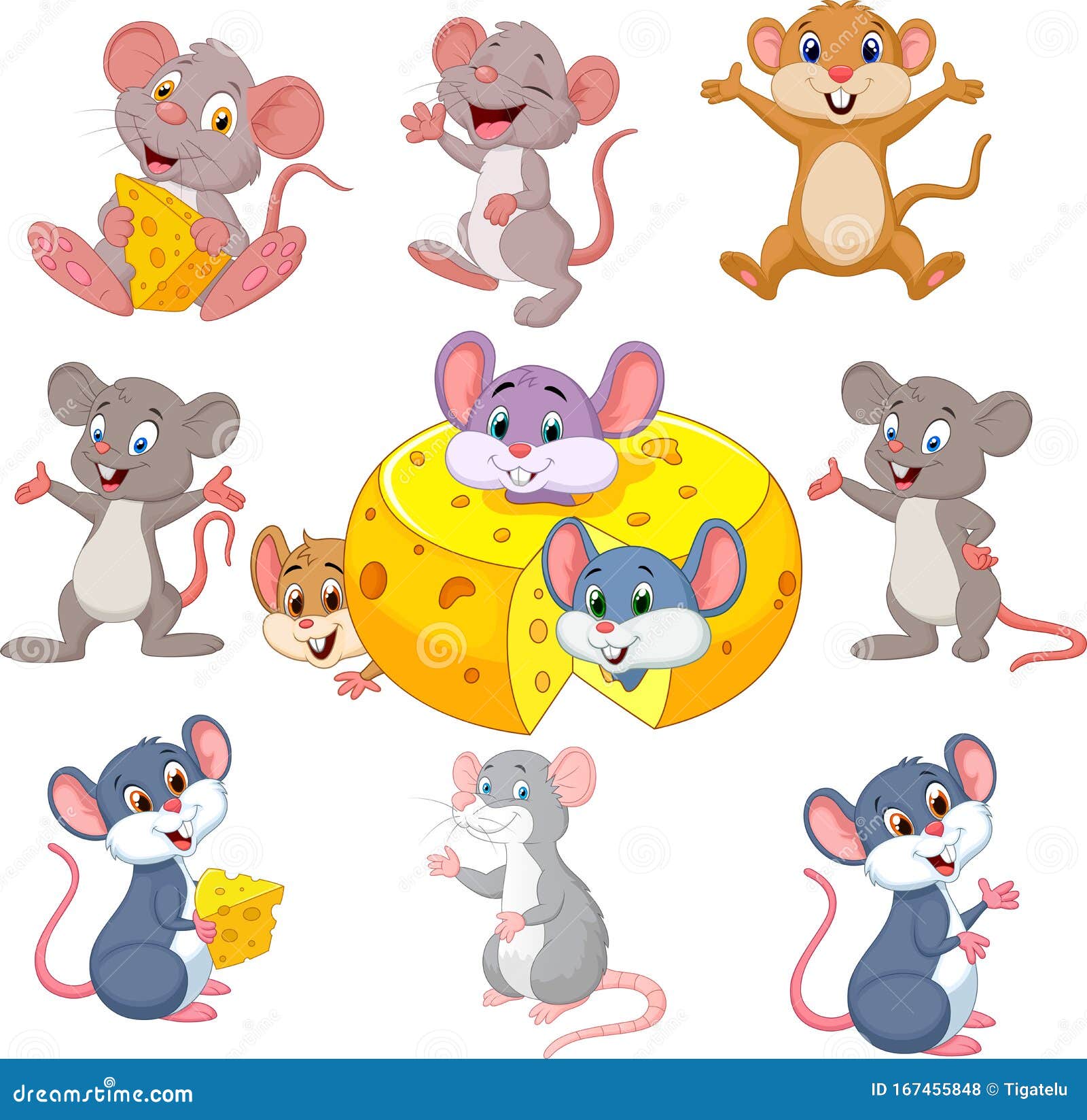 Cartoon Funny Mouse Collection Set Stock Vector - Illustration of happy ...