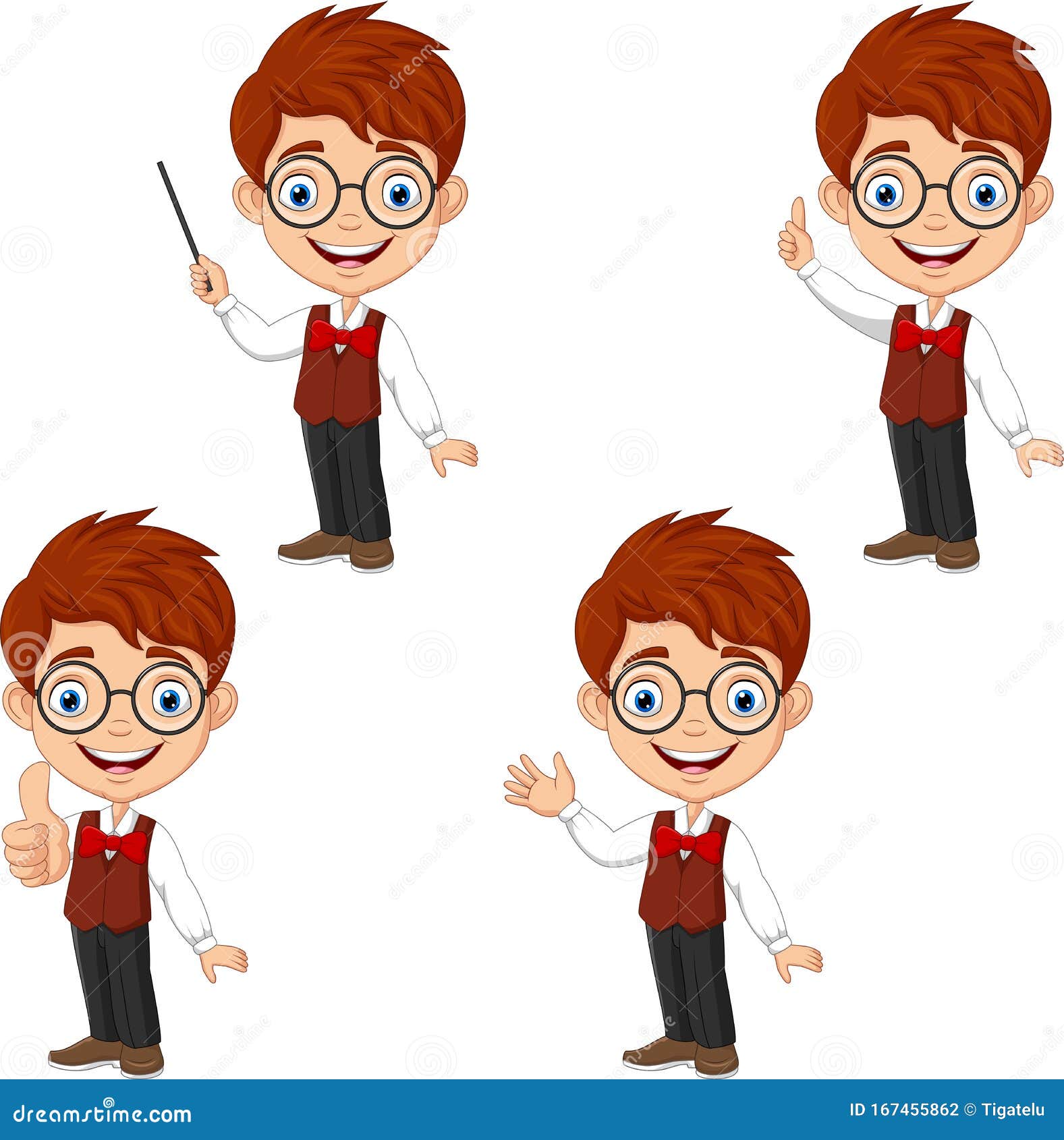 Cartoon Smart Boy in Different Poses Stock Vector - Illustration of ...