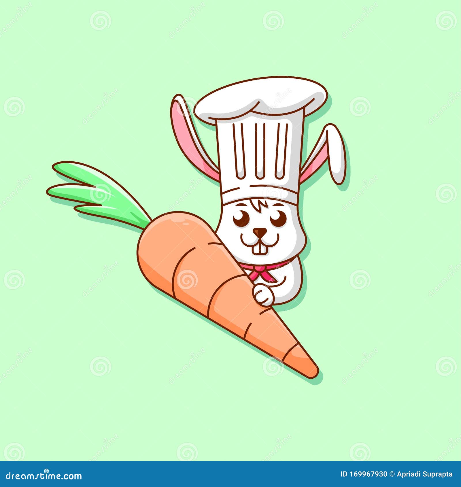 Smiling Rabbit Chef Holding a Big Carrot and Wearing Chef Hat and Red ...