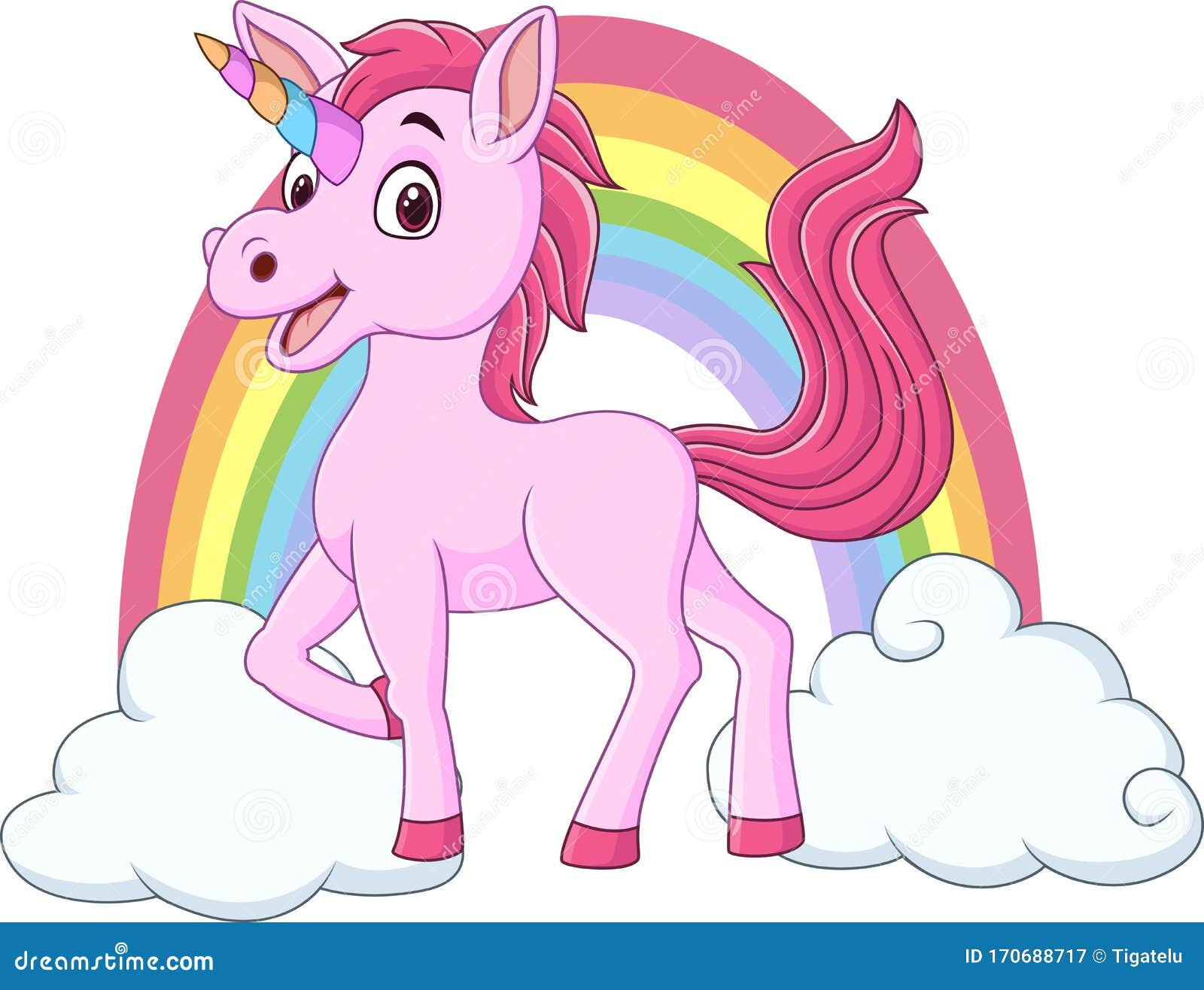 Cute Baby Unicorn with Clouds and Rainbow Stock Vector - Illustration ...
