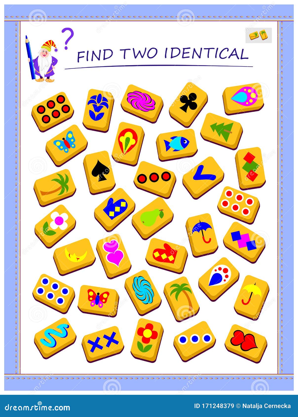 Logic Puzzle Game for Children and Adults. Need To Find Two Identical ...