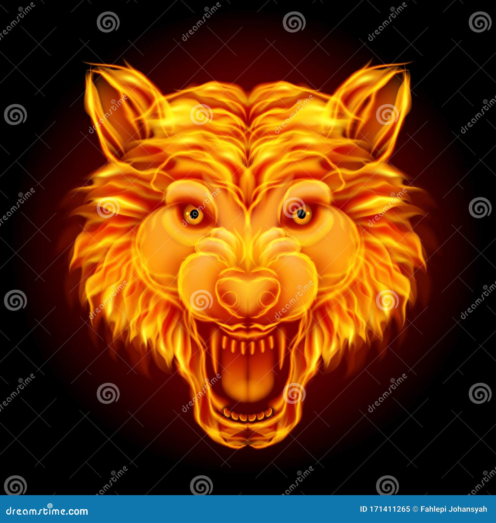 Fire Wolf Head Isolated On Black Background Cartoon Vector ...