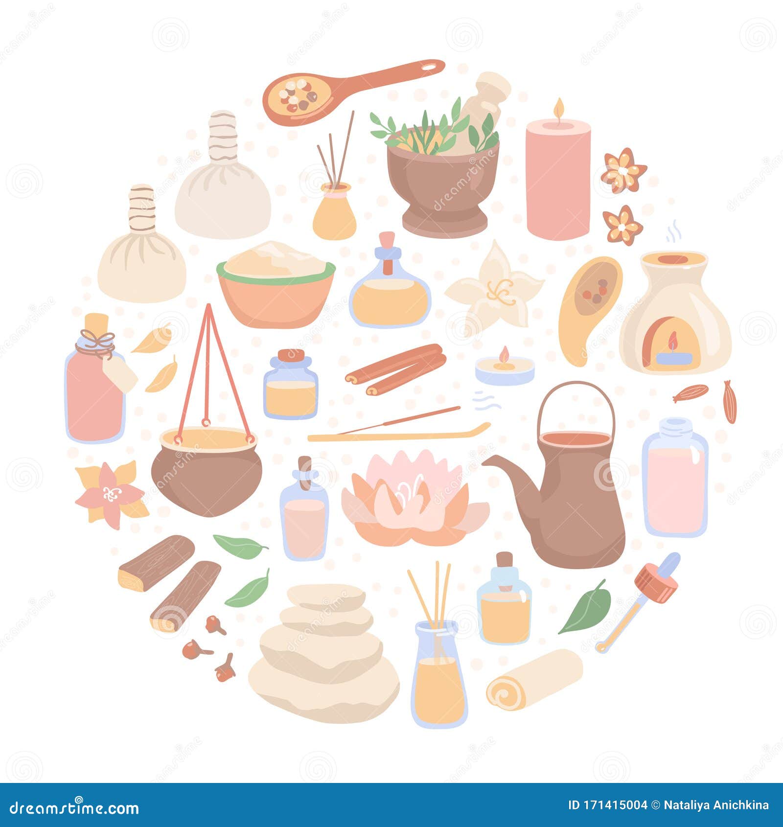 Big Set of Ayurvedic Massage Symbols. Hand Drawn Flat Objects in the ...