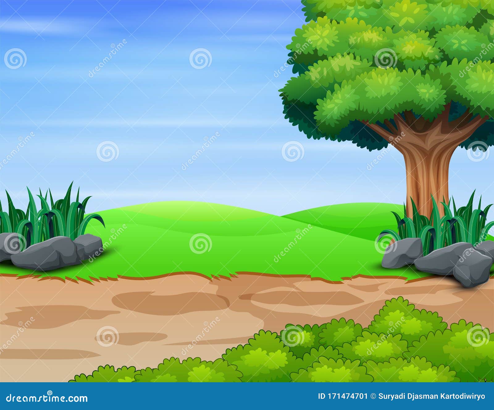 Nature Scene with Big Tree on the Field Stock Vector - Illustration of ...