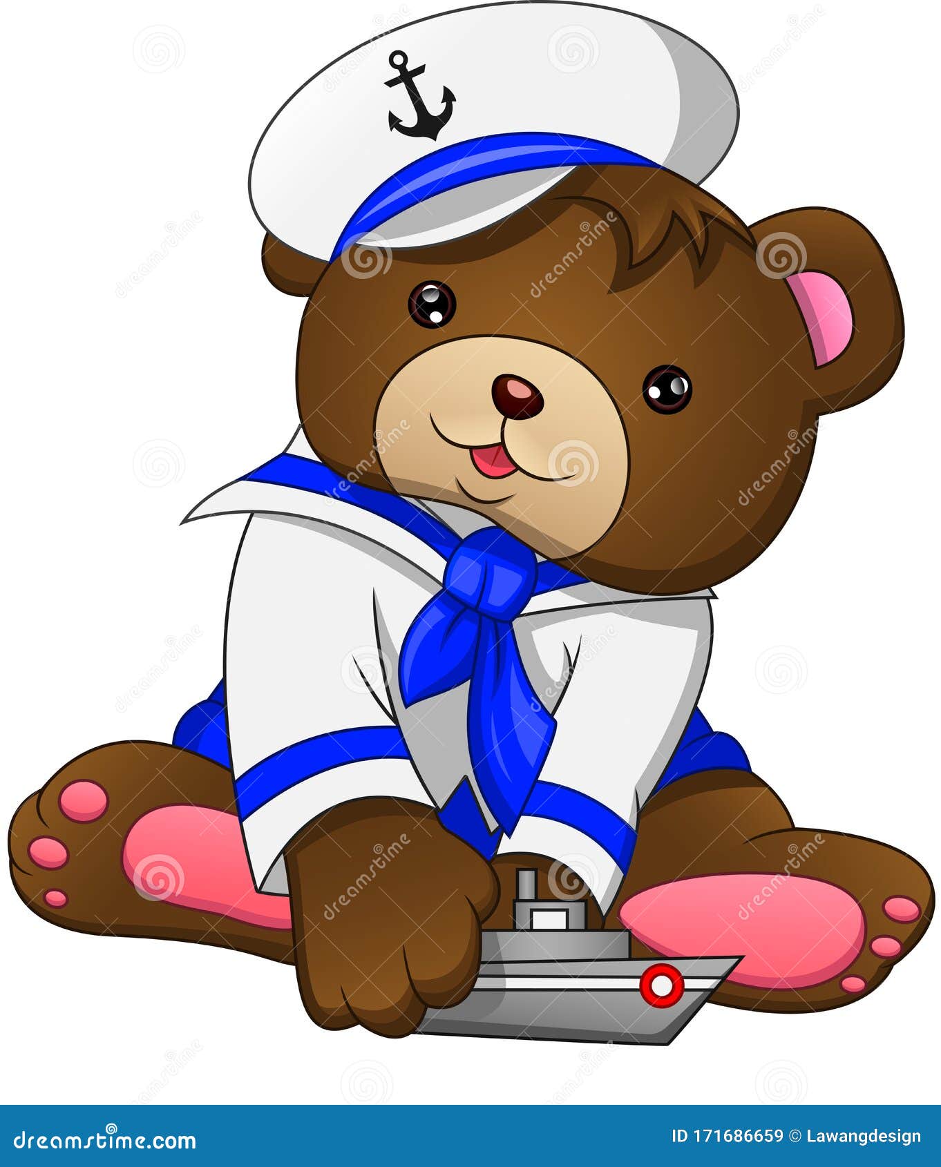 Cute Bear with Ship on a White Background Stock Vector - Illustration ...