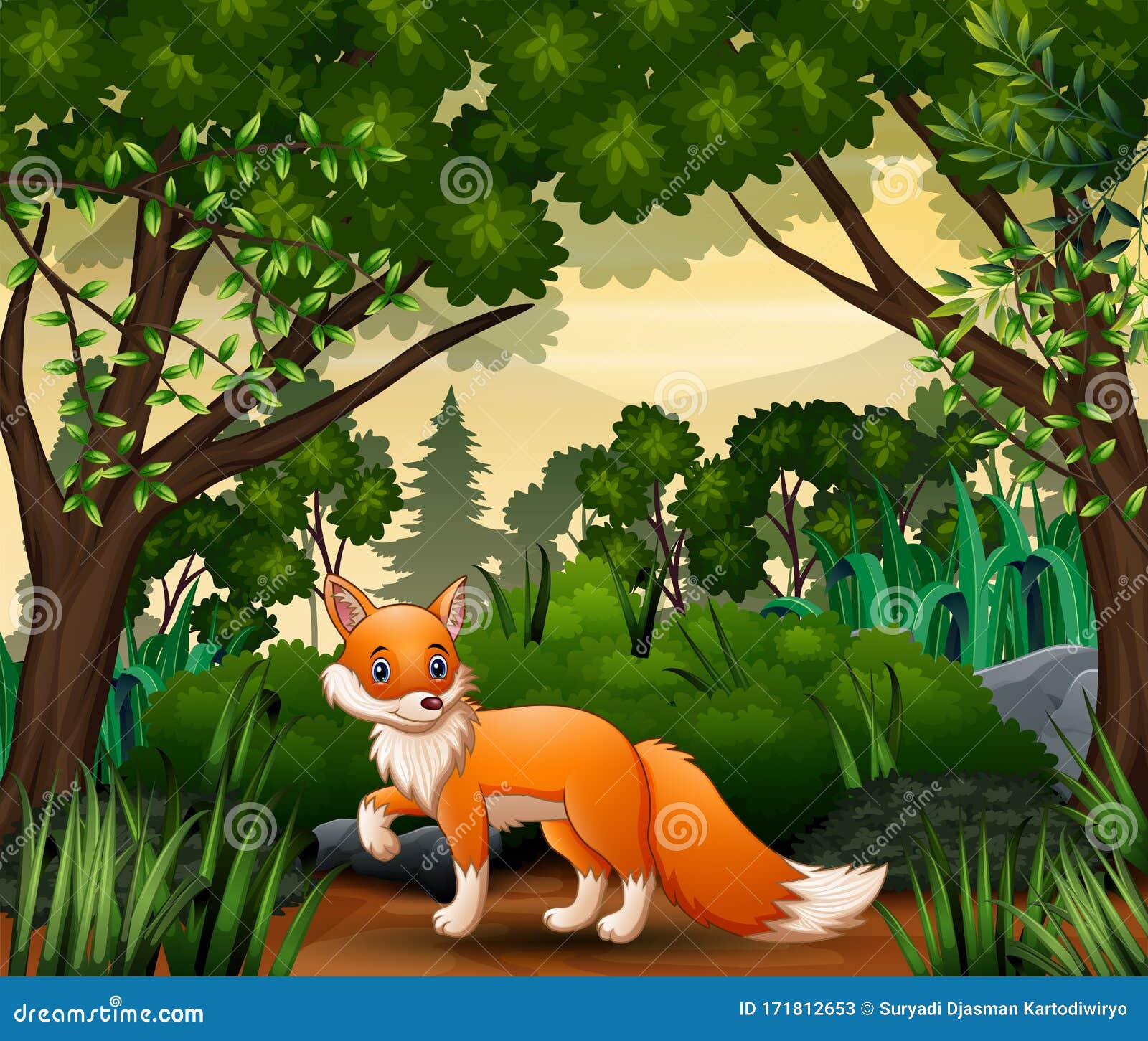A Fox Looking for Prey at Forest Scene Stock Vector - Illustration of ...