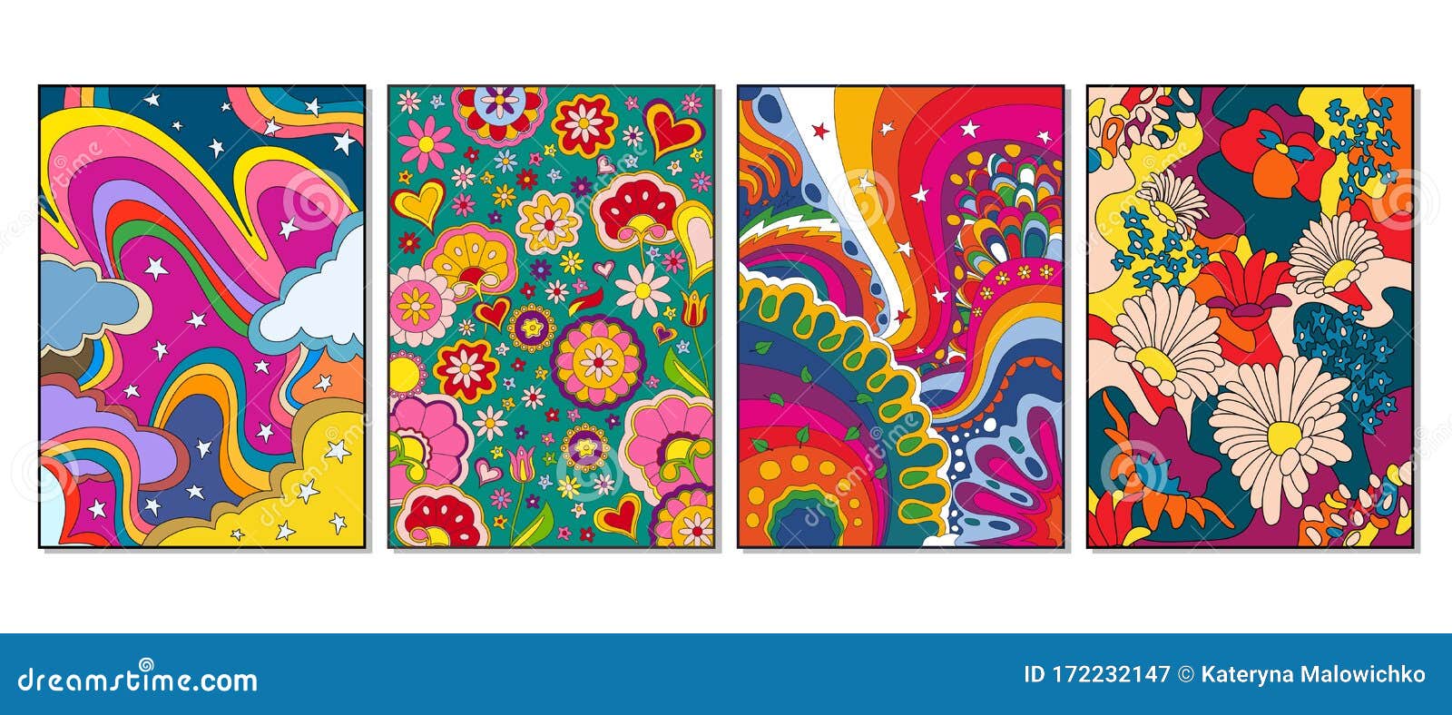 Hippie Style Psychedelic Patterns and Backgrounds Stock Illustration ...