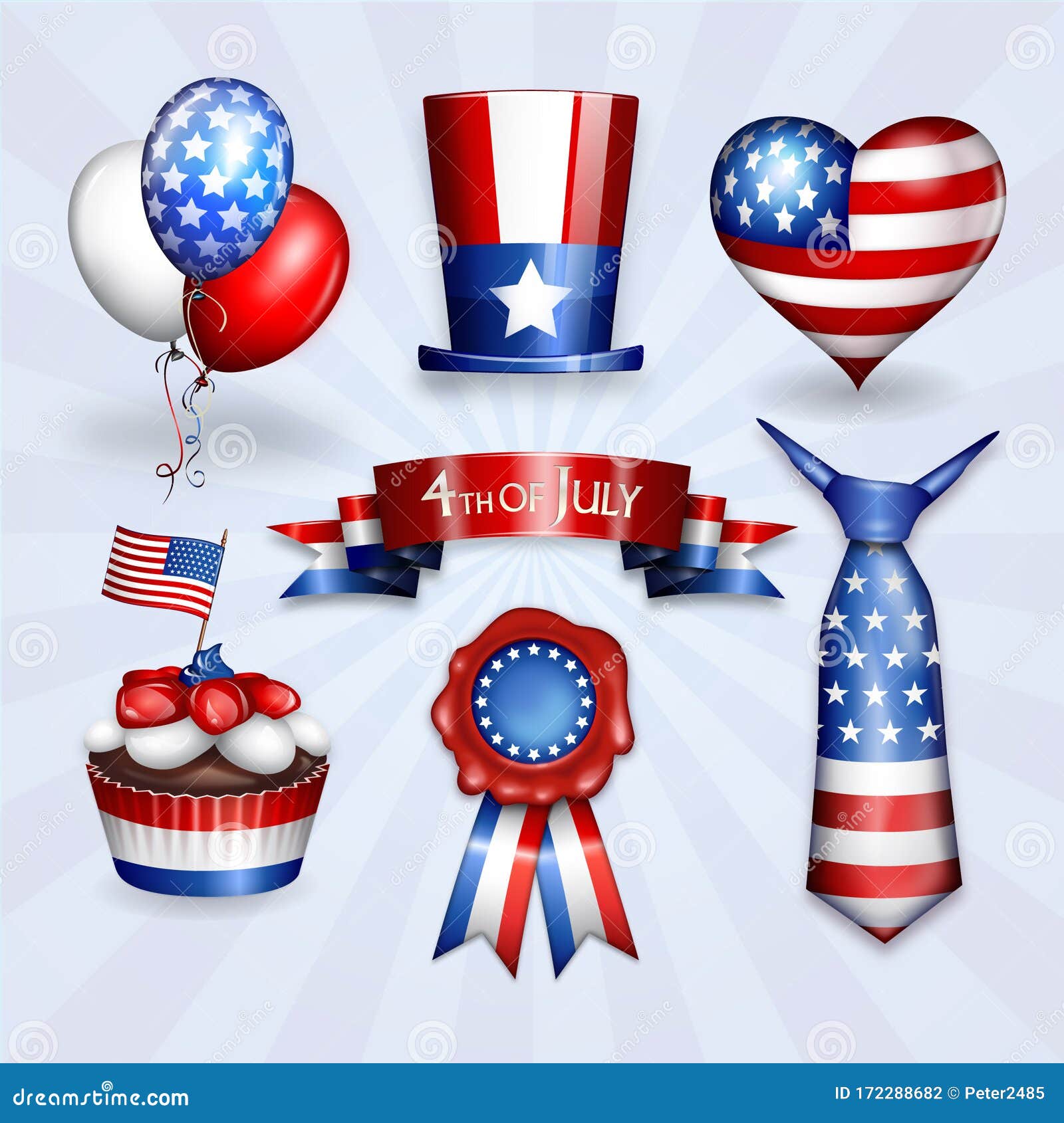 Seven American Independence Freedom Symbols Stock Vector - Illustration ...