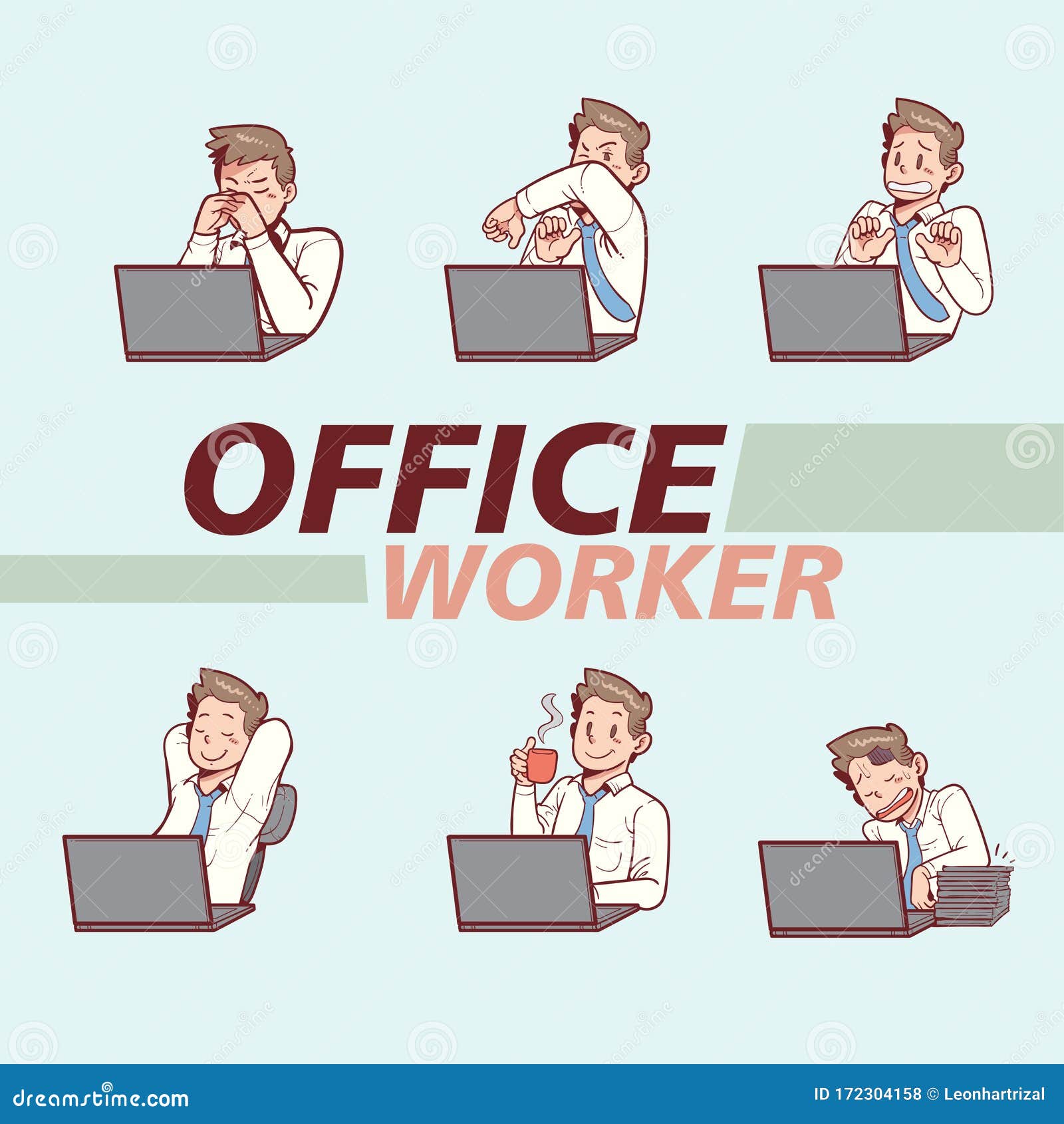 Office Worker Sticker or Emoticon Set Stock Vector - Illustration of ...
