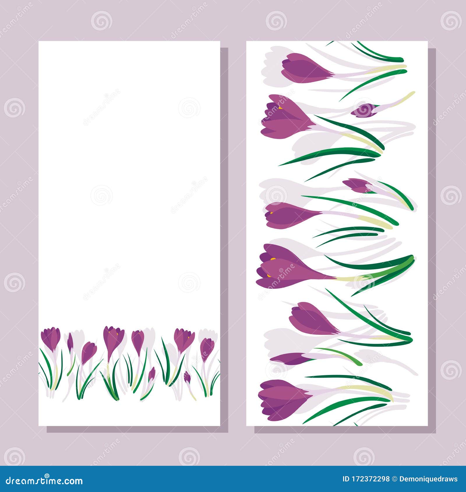 Purple Crocuses Spring Wild Flowers Botanical Card Template Set Stock ...
