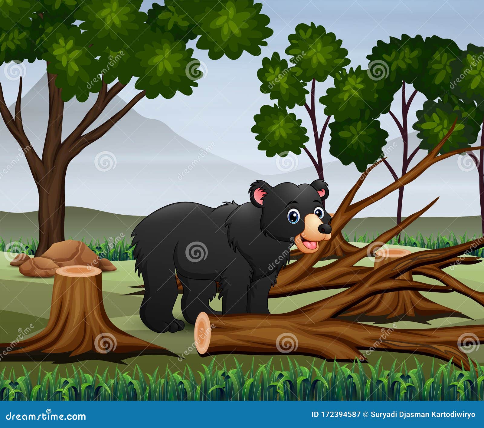 Deforestation Scene with Bear and Timber Illustration Stock Vector ...