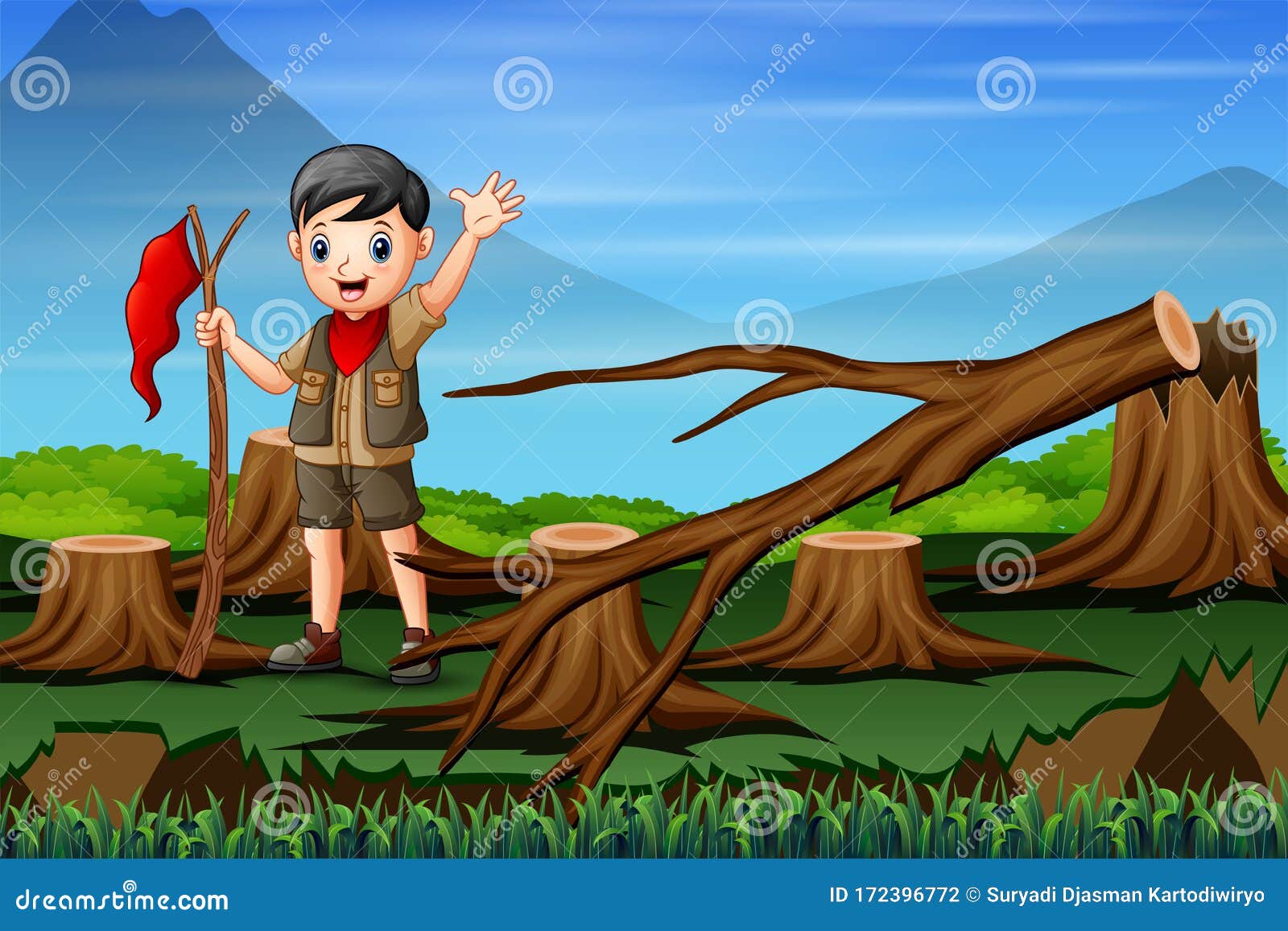 Deforestation Scene with a Scout Boy Stock Vector - Illustration of ...