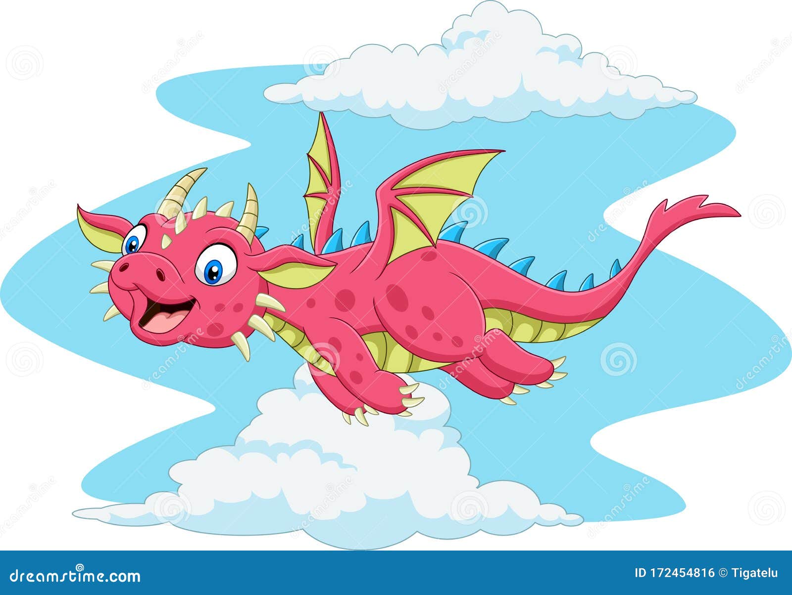 Cartoon Happy Red Dragon Flying Stock Vector - Illustration of cute ...
