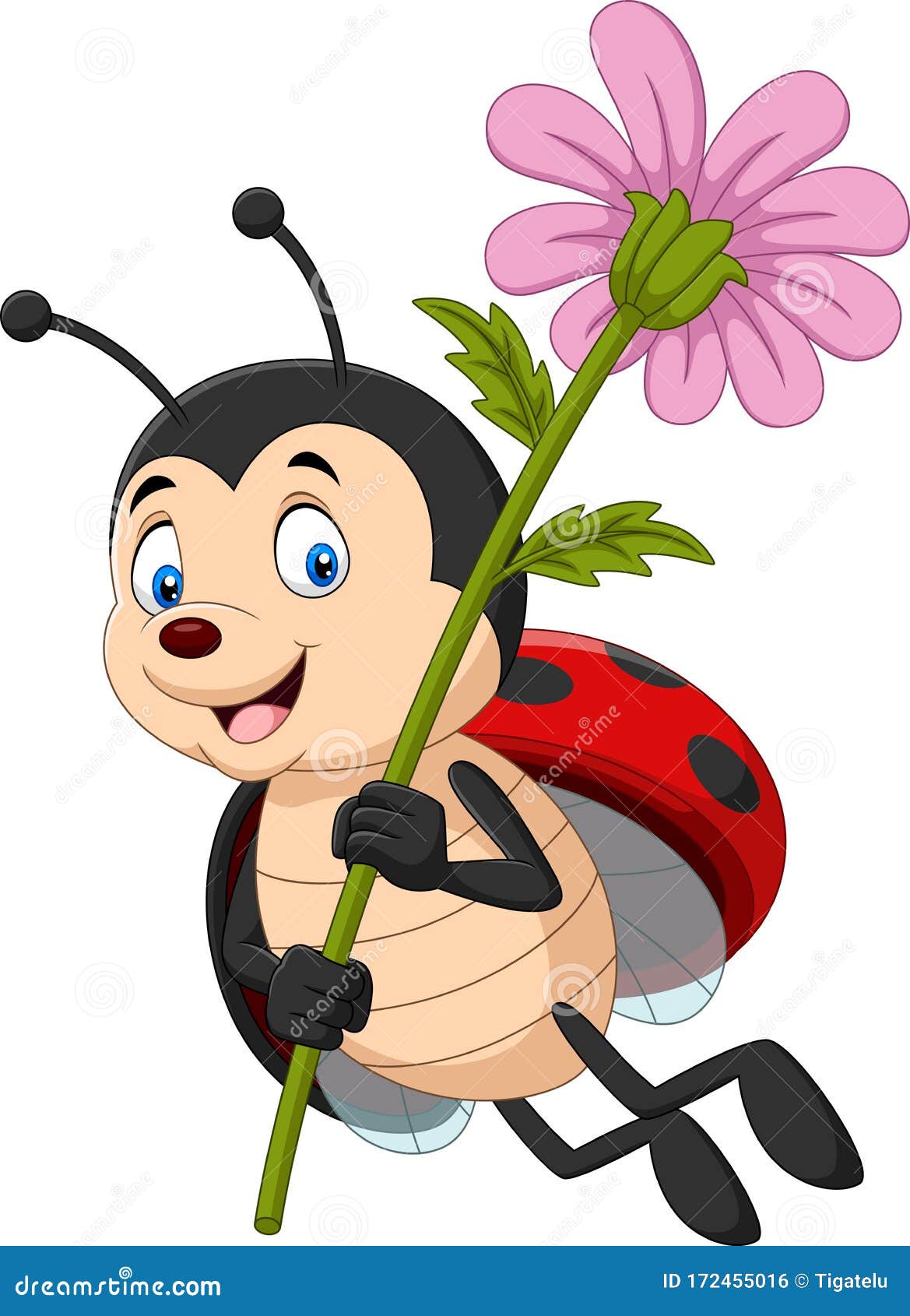 Cartoon Cute Ladybug Holding Flower Stock Vector - Illustration of ...