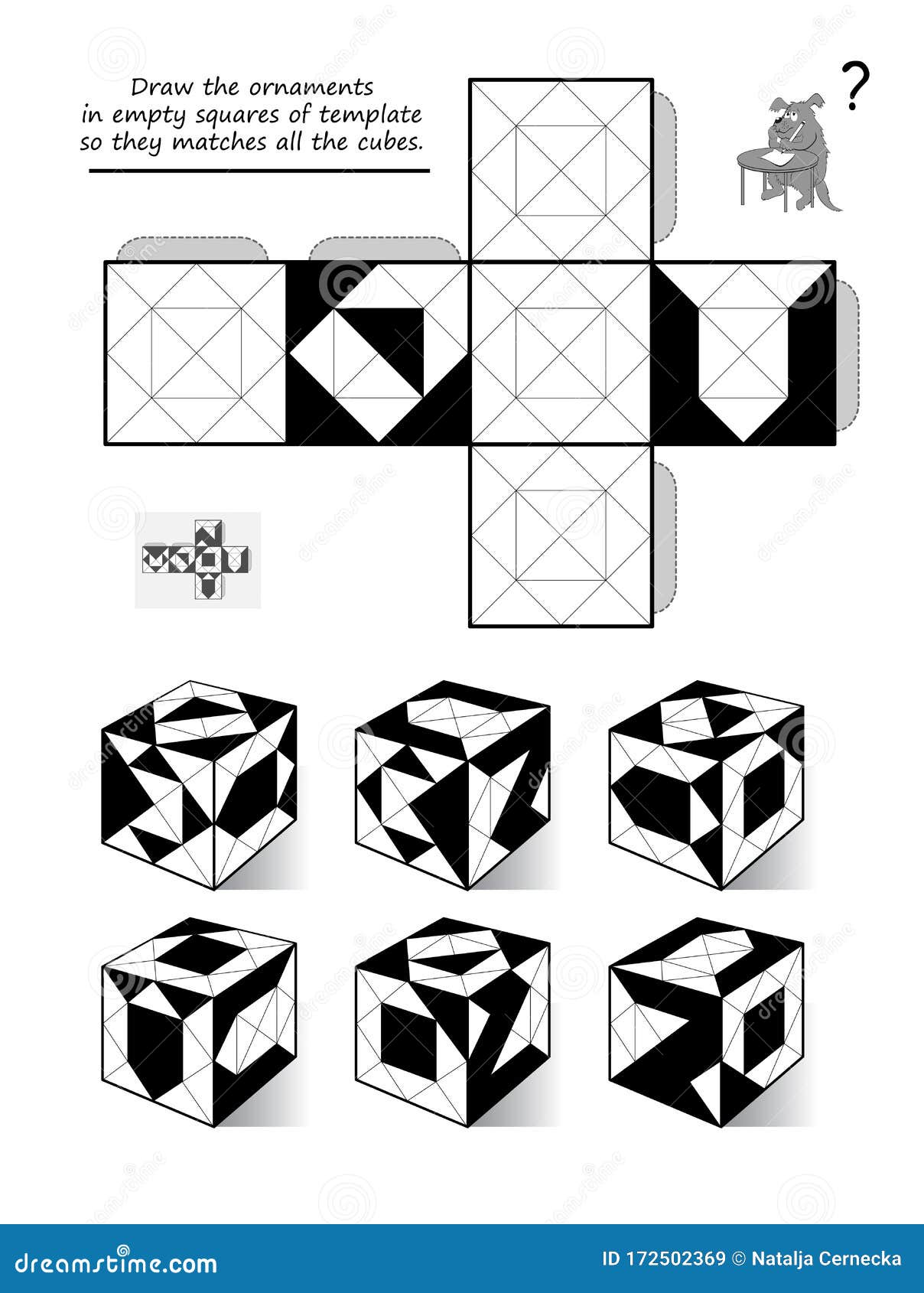 Logic Puzzle Game for Children and Adults. Draw the Ornaments in Empty ...