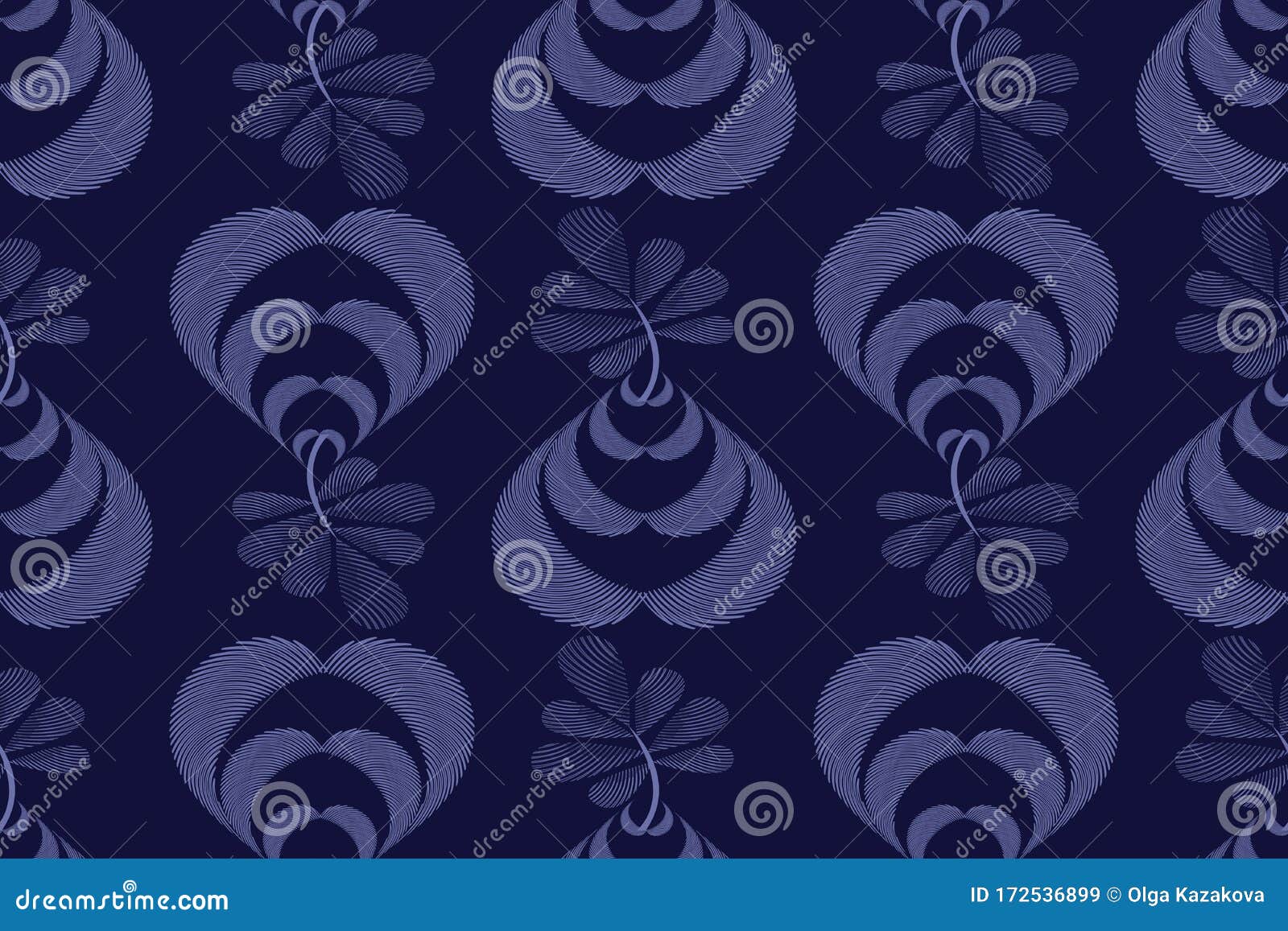Art Floral Vector Seamless Pattern. Blue Fluted Leaves on Twigs Stock ...