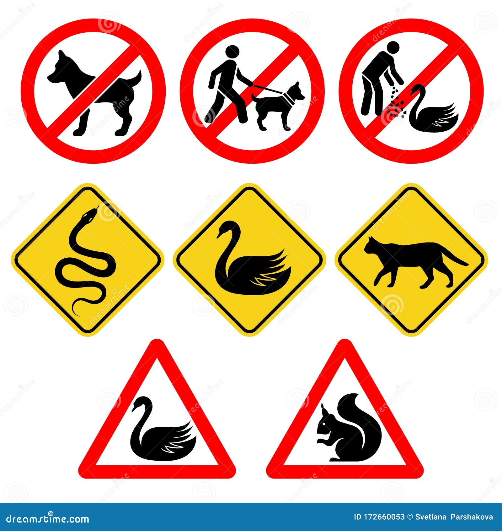 Prohibition and Warning Road Signs with Animals Stock Vector ...