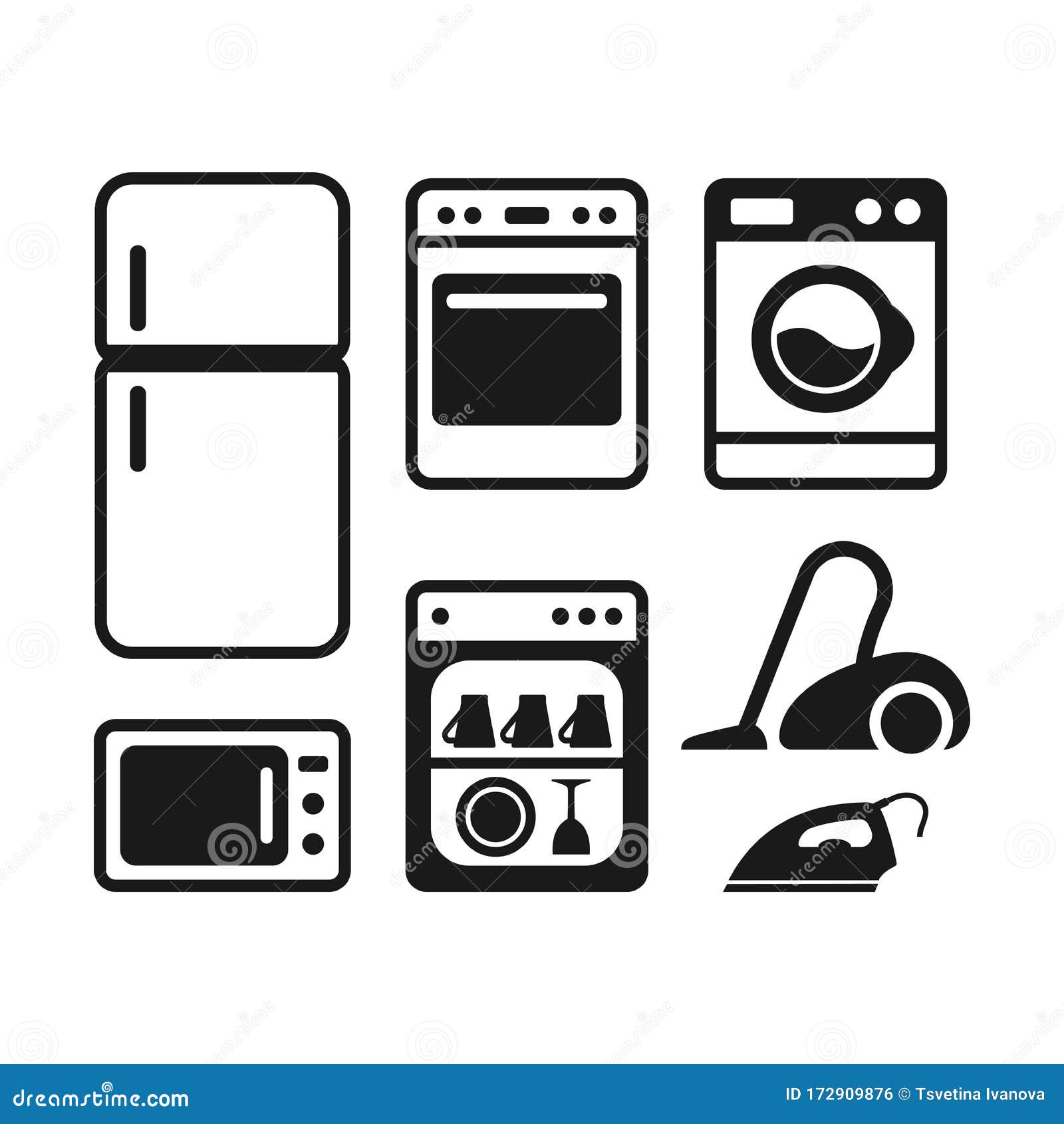 Household or Home Appliances, Fridge, Stove, Vacuum Cleaner Simple ...