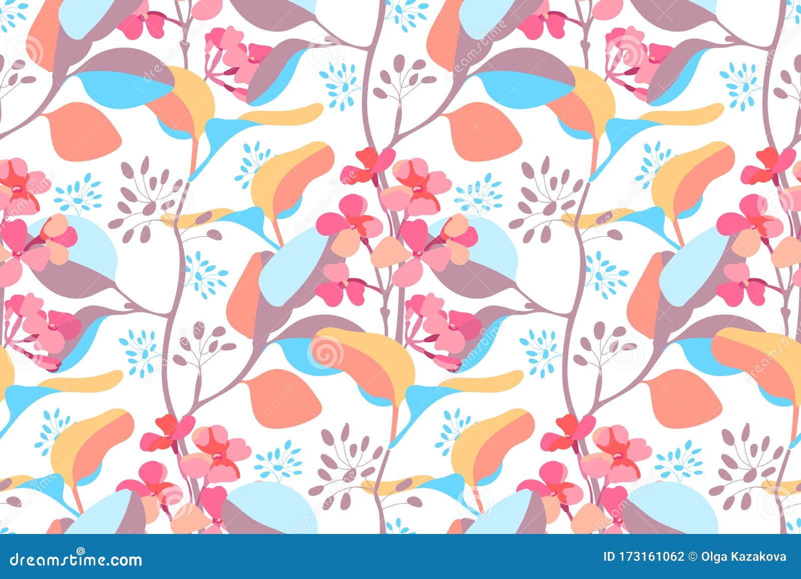 Art Floral Vector Seamless Pattern. Pink Mattiola Incana, Colorful ...