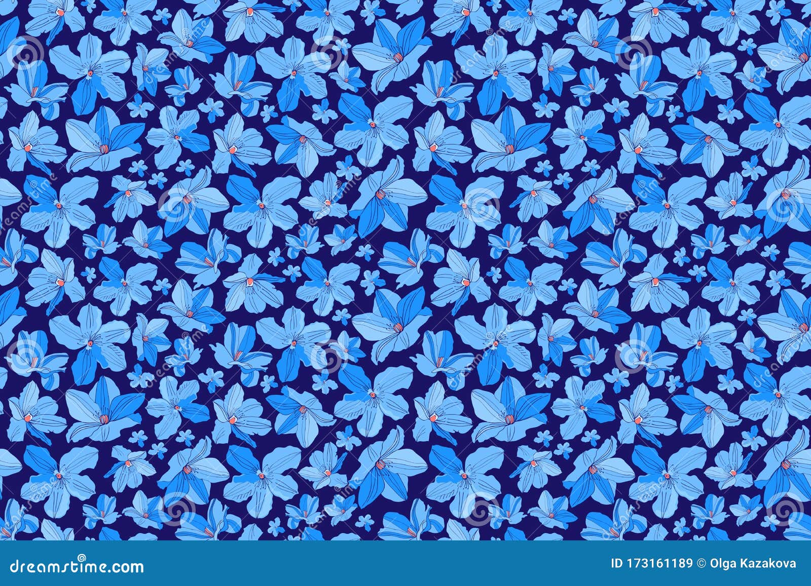 Art Floral Vector Seamless Pattern. Light Blue Garden Flowers Isolated ...