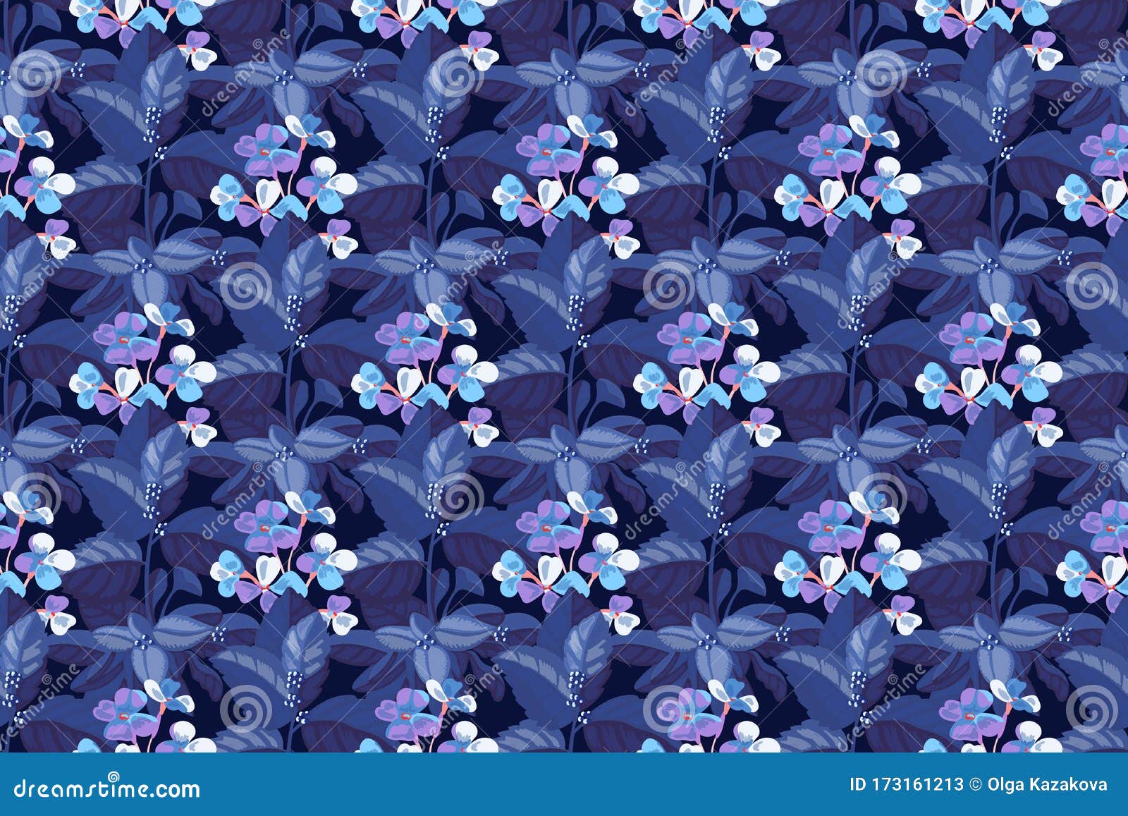 Art Floral Vector Seamless Pattern. Blue Mattiola Incana in the Blue ...