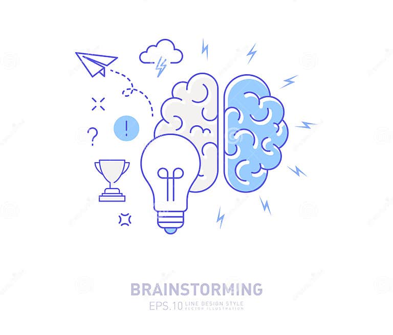 Vector Flat Line Design Icon. Brain Storming Icon Concept Stock Vector ...