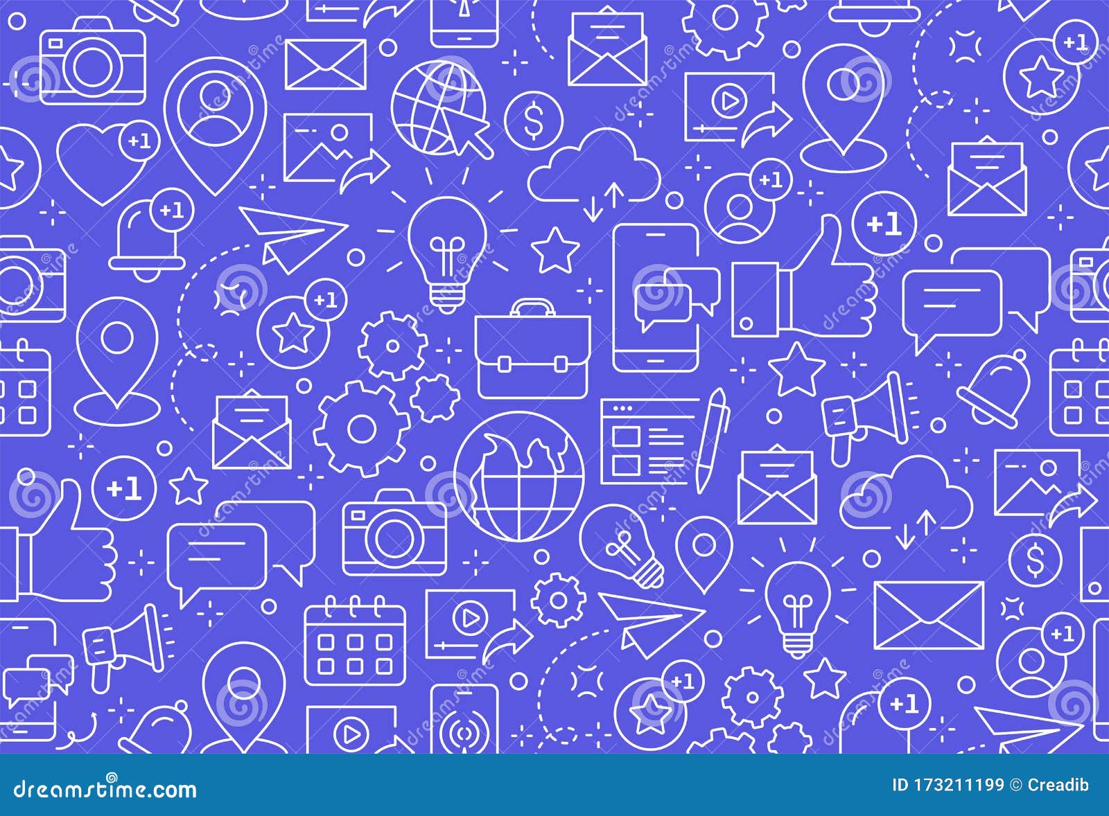 Seamless Pattern Blue with Line Design Social Media Icons Isolated ...