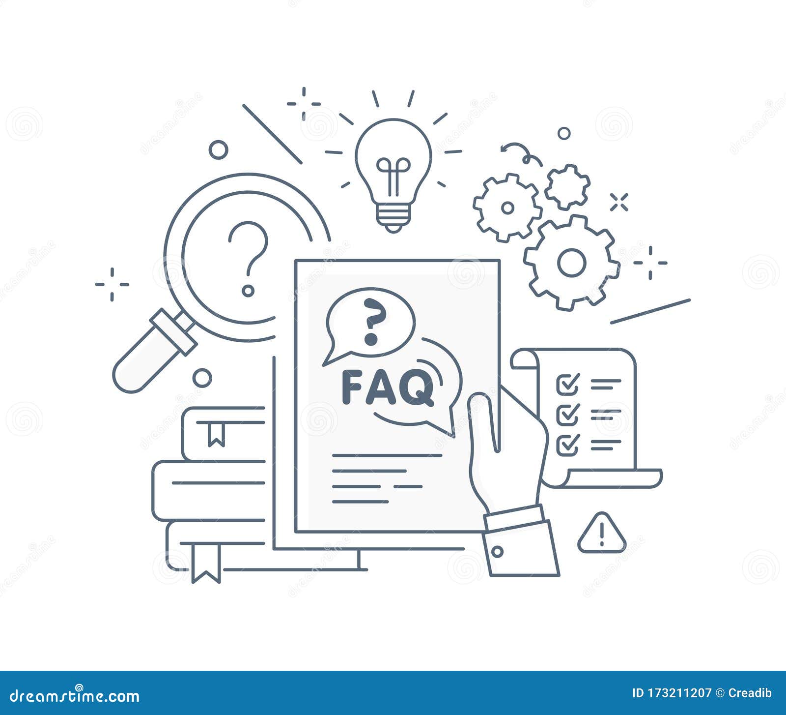 Flat Vector Single Line Design Style. FAQ, Knowledge Information Stock ...