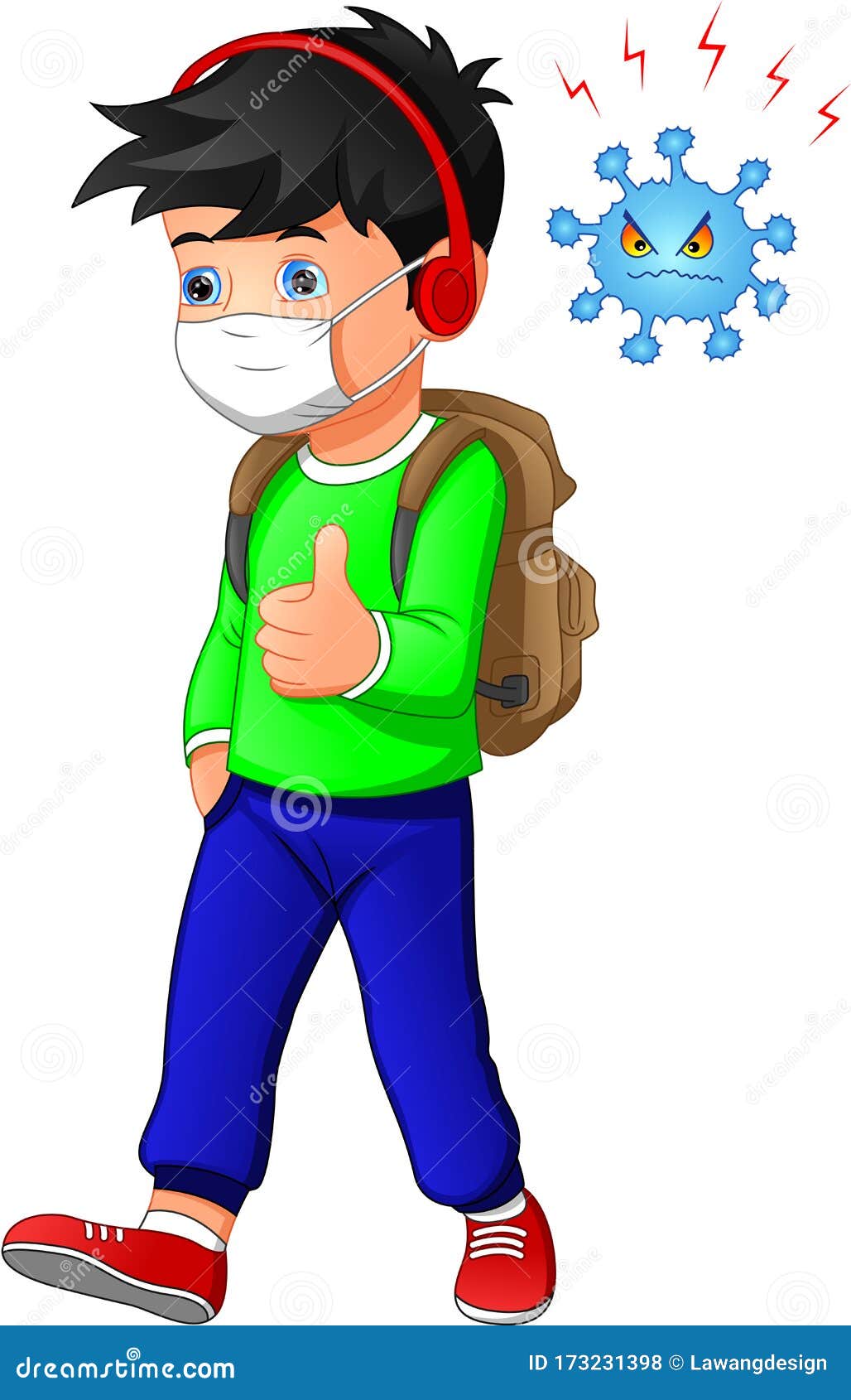 Cute Boy Cartoon Wearing Breath Mask for Virus Protect Stock Vector ...