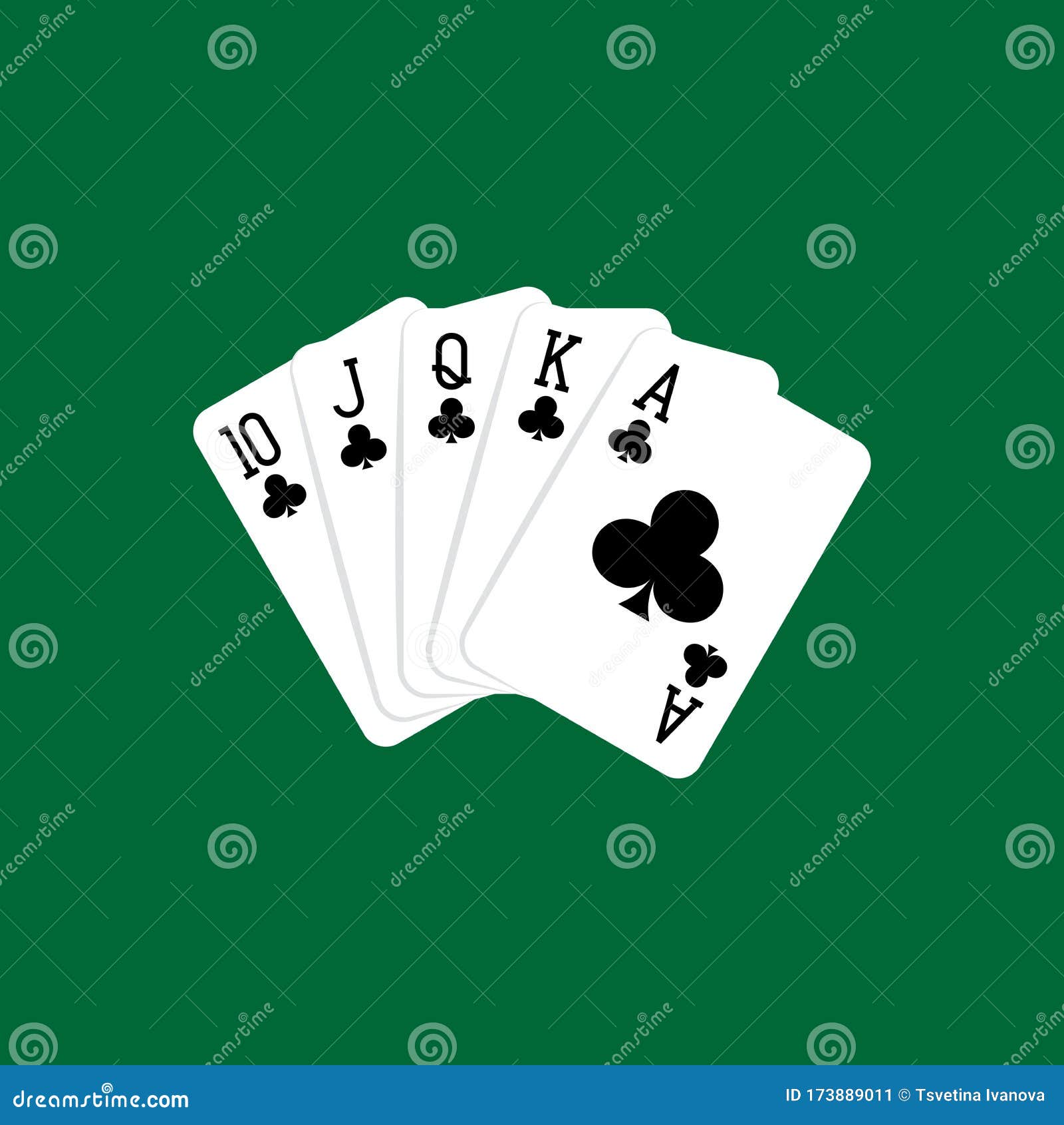 Royal Flush Hand of Clubs, Playing Cards Deck Colorful Illustration ...