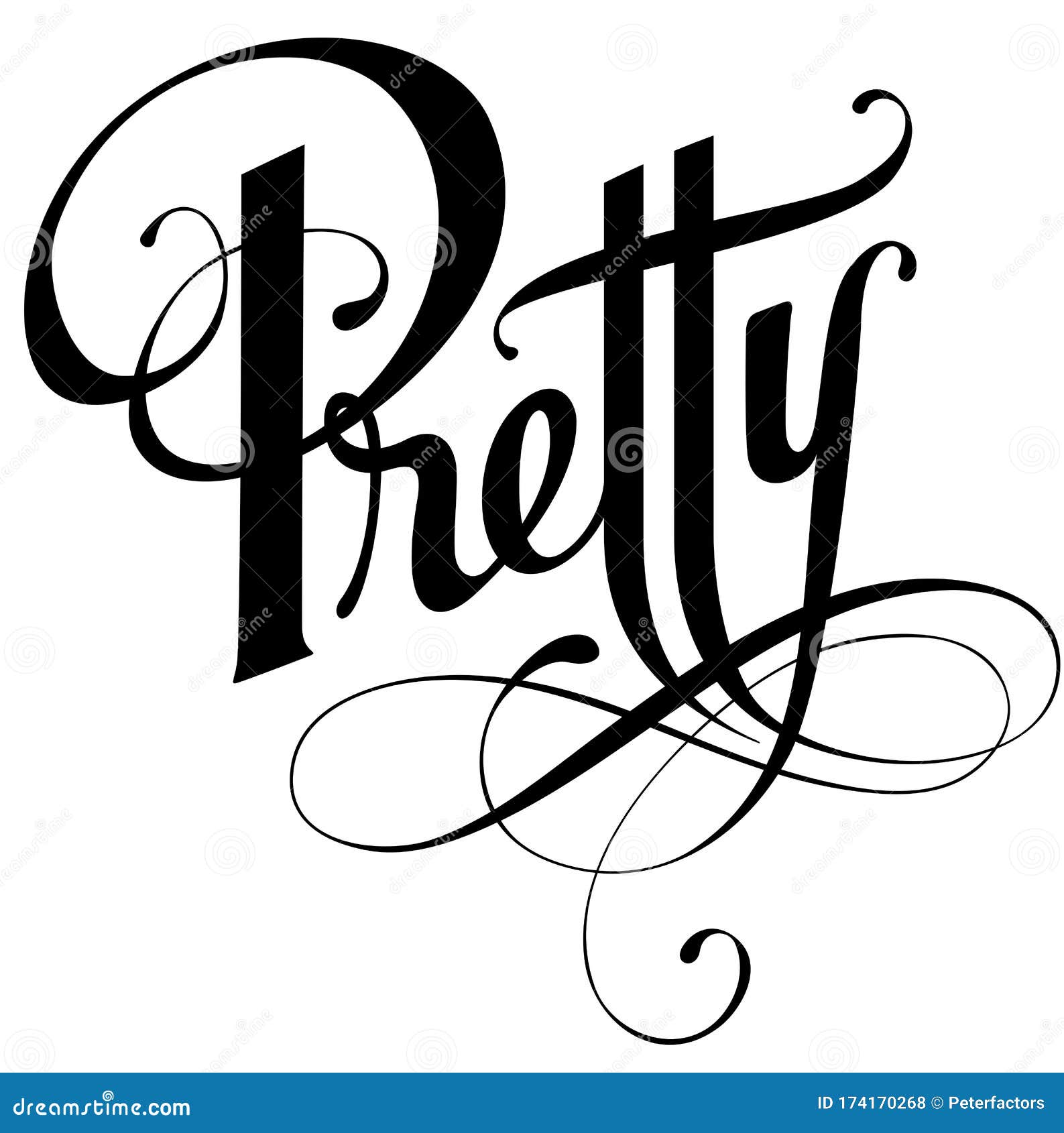 Pretty - Custom Calligraphy Text Stock Vector - Illustration of ornate ...