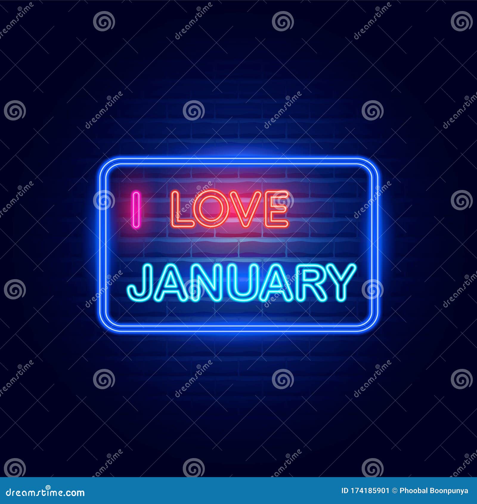I Love January Neon Light Banner. Vector Illustration Stock Vector ...
