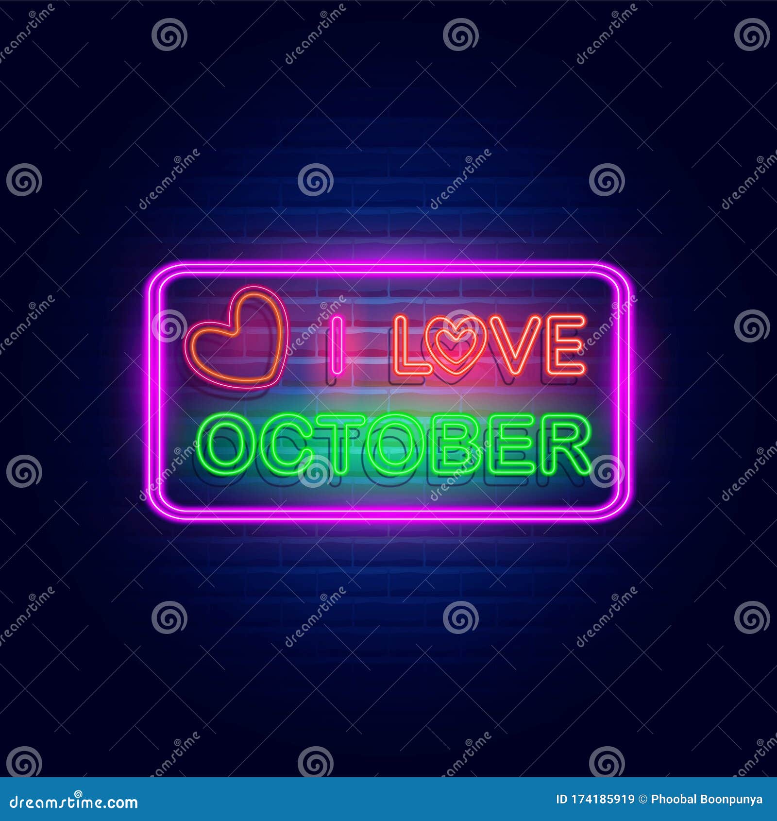 I Love October Neon Light Banner. Vector Illustration Stock Vector ...