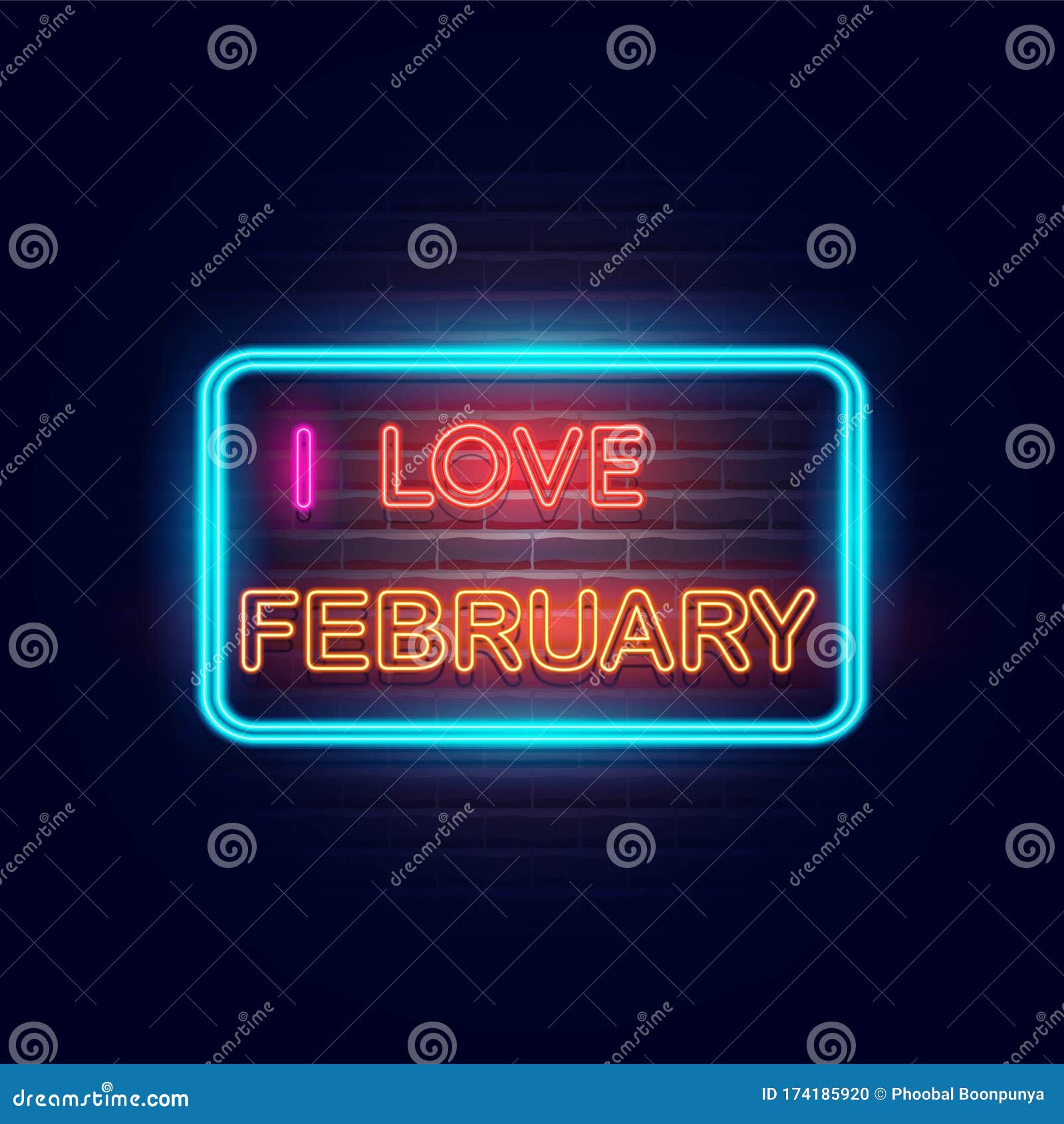 I Love February Neon Light Banner. Vector Illustration Stock Vector ...